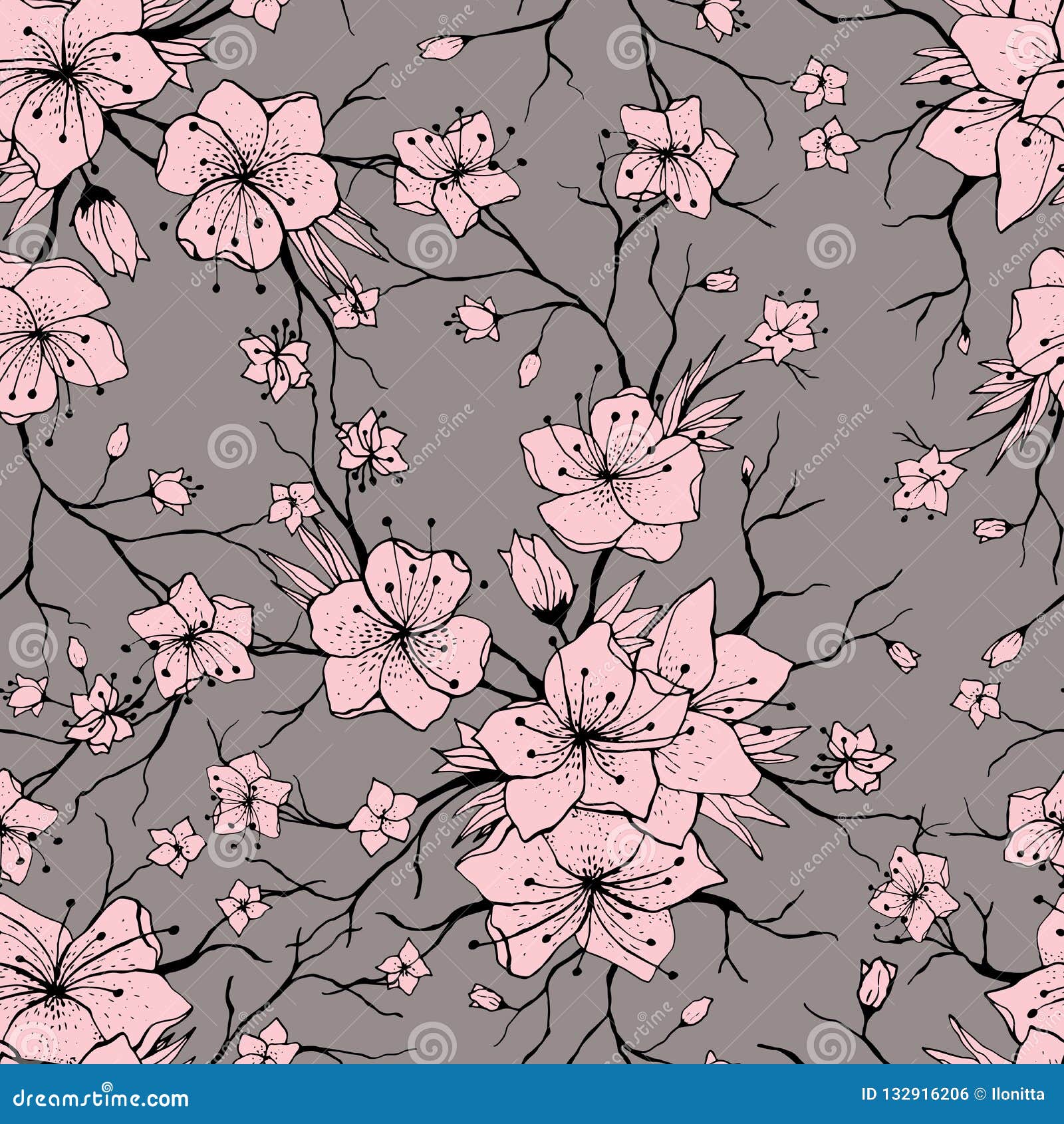 Sakura Branches Seamless Pattern Stock Vector - Illustration of drawing ...