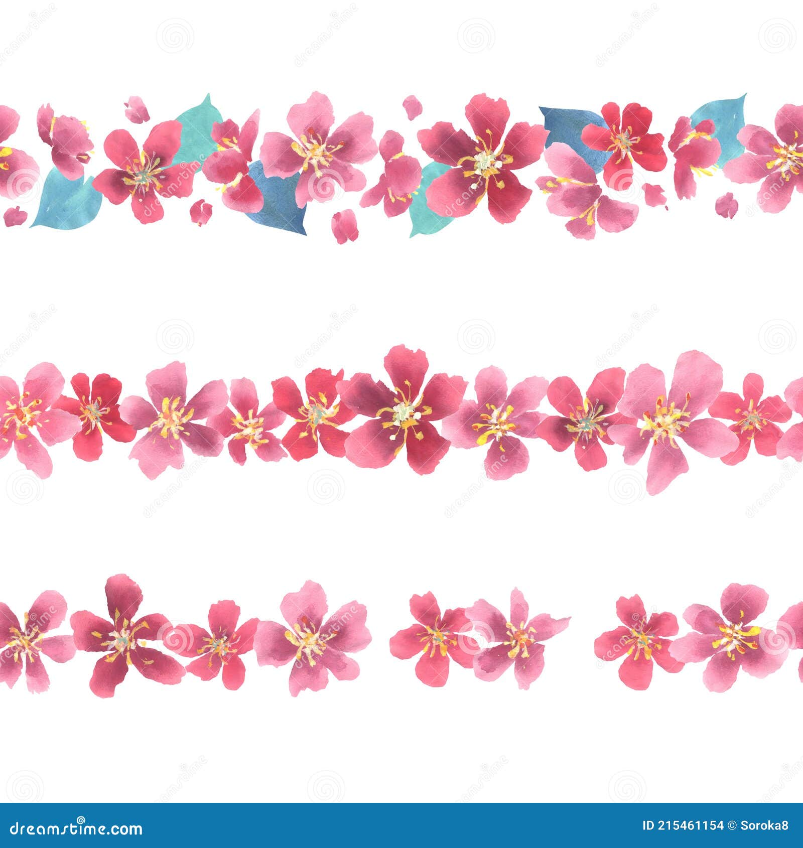 Sakura Cherry Blossom Watercolor Seamless Horizontal Borders Stock ...