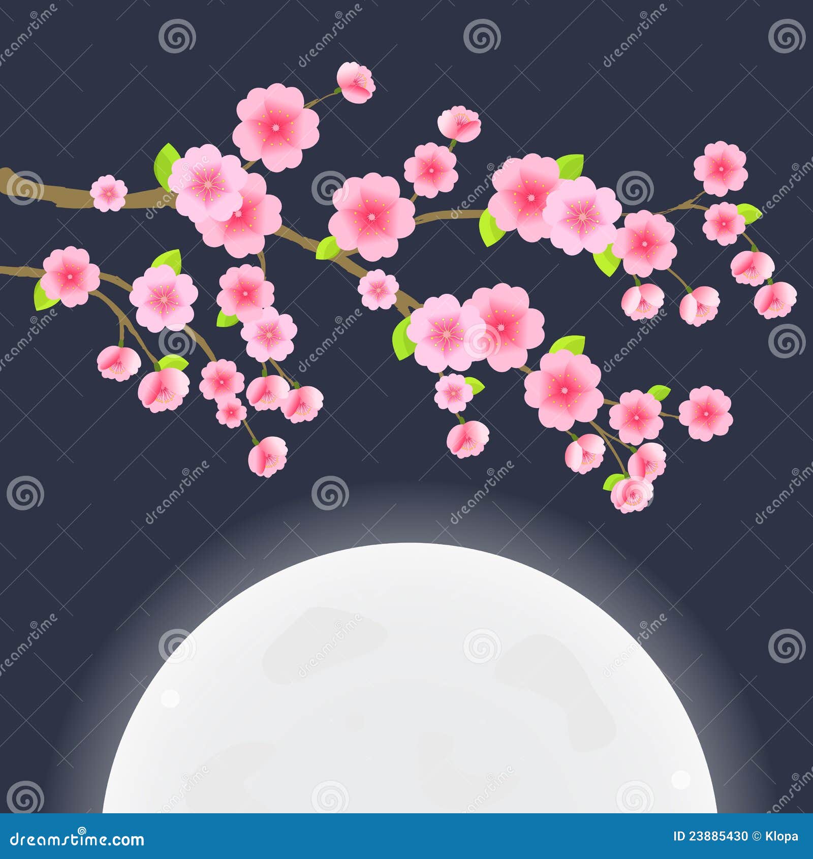 Sakura Cherry Tree on Sky with Huge Moon Stock Vector - Illustration of ...