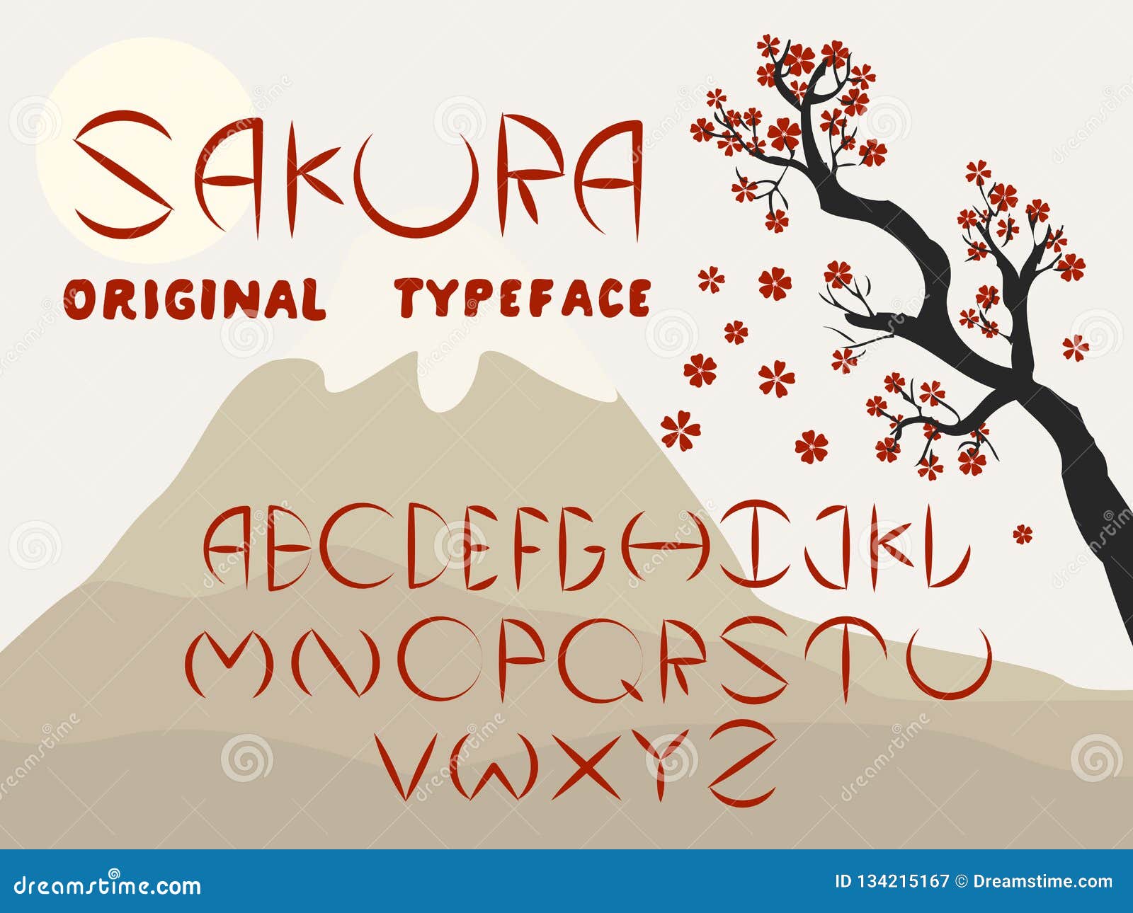 Sakura circle font. stock vector. Illustration of label - 134215167