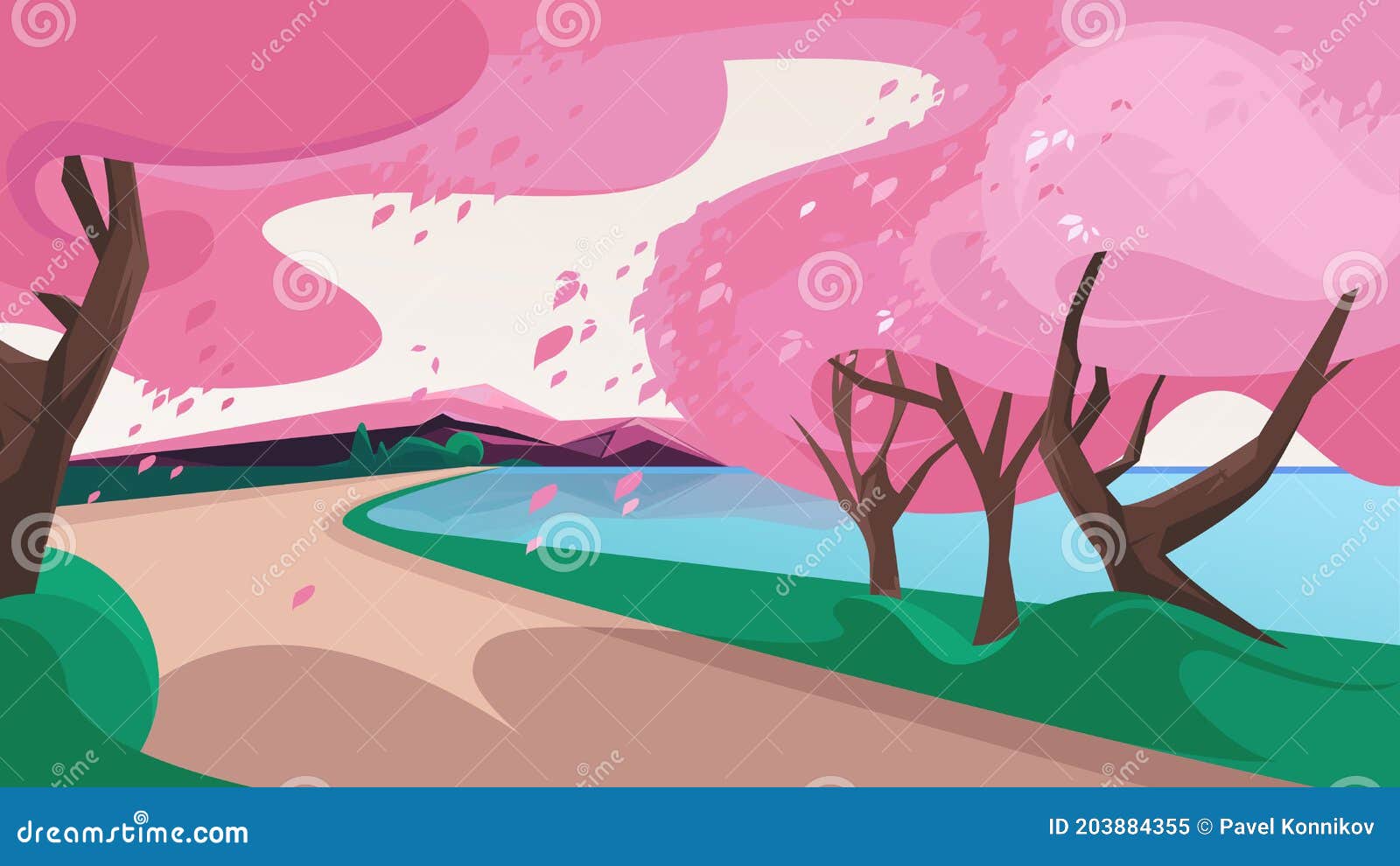 Sakura with Falling Leaves. Stock Vector - Illustration of tree ...