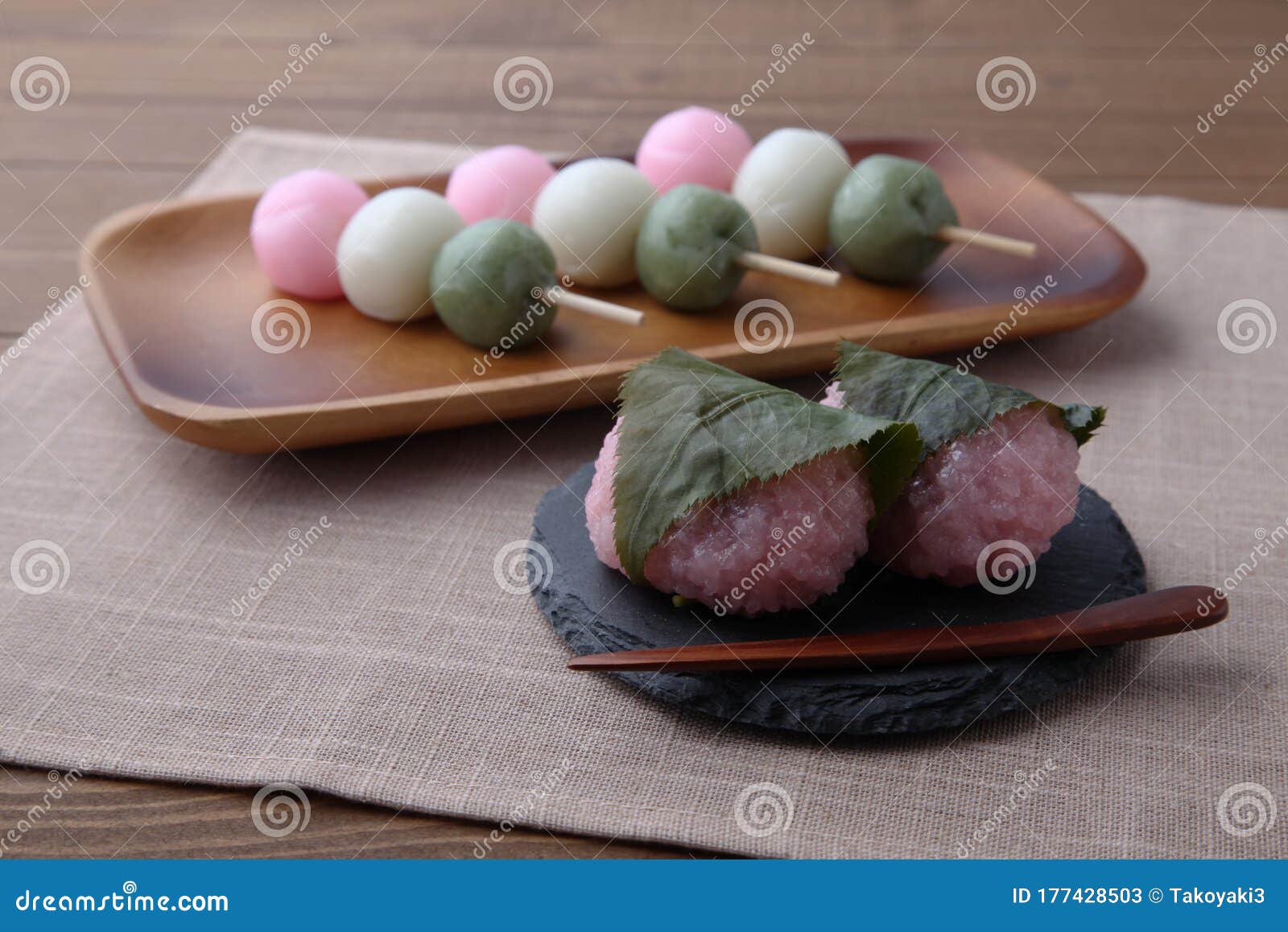Dango 3 Colored Dumpling Rice Cake Japanese Confectionery On Plate On ...