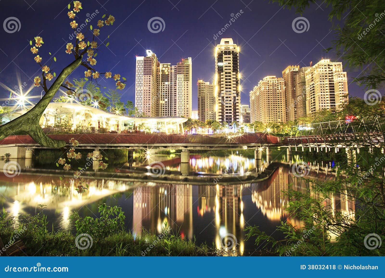 Sakura with Nice Lake with Building Stock Photo - Image of landscape ...