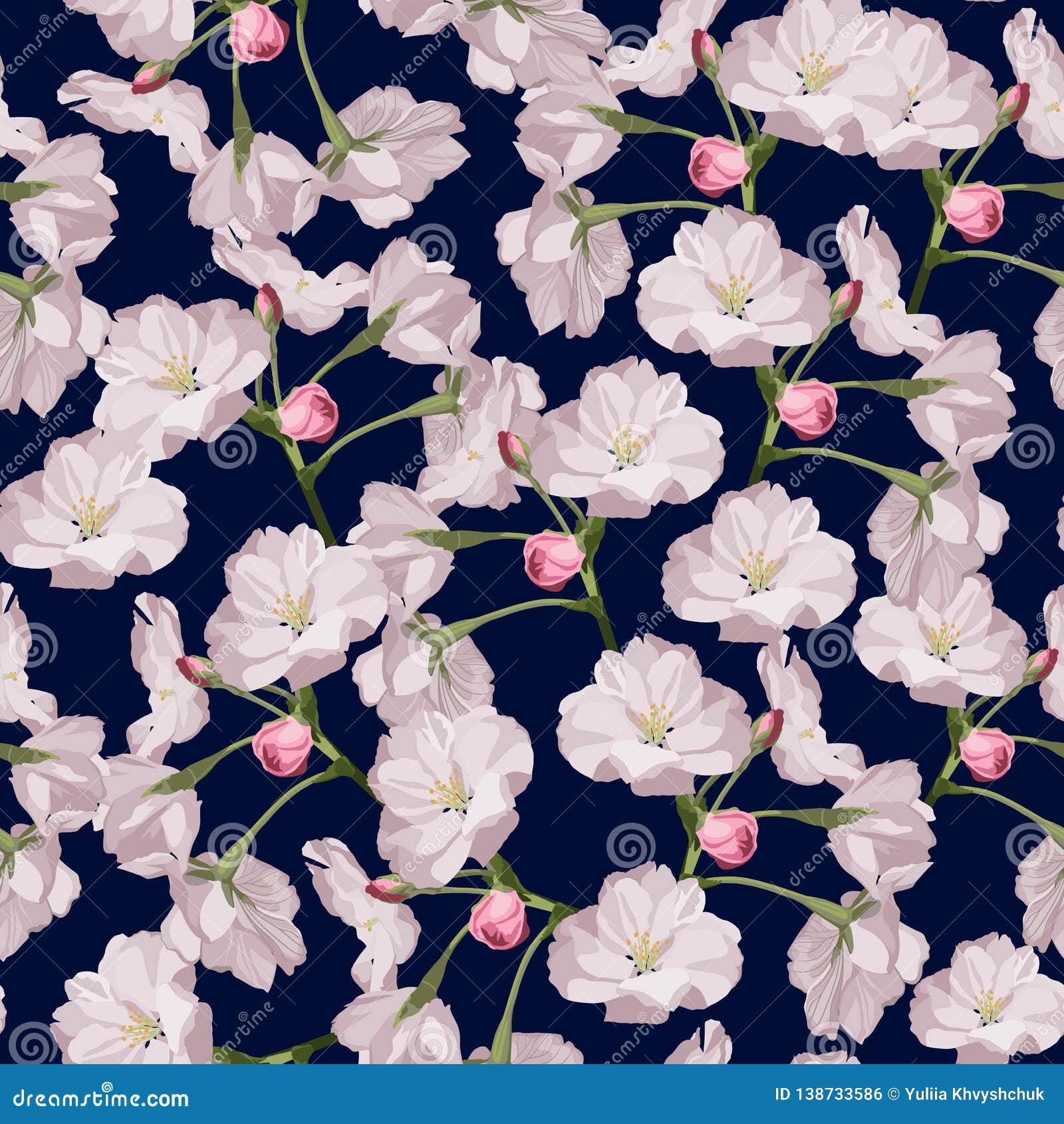 Sakura Seamless Stylized Flower, Symbolizes The Arrival Of Spring, The ...