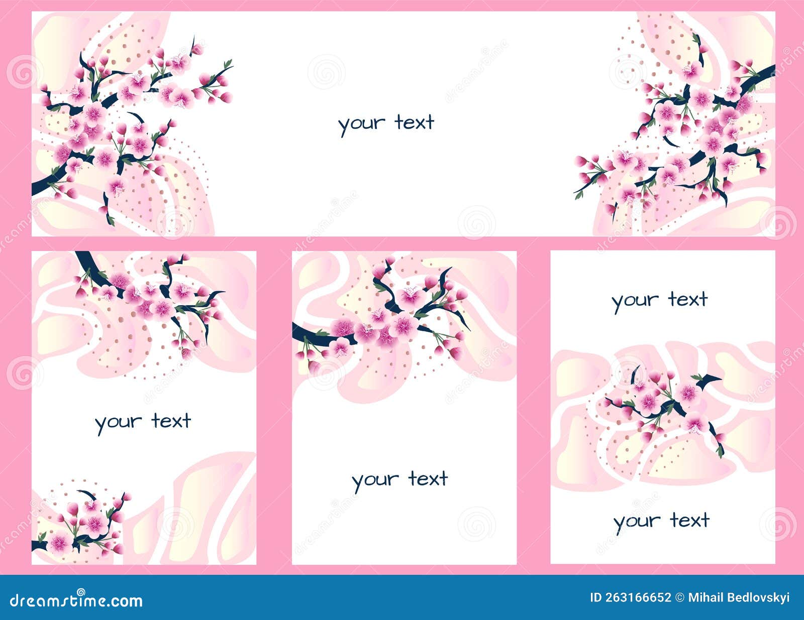 Set of Vector Background and Frame Template with Sakura Branch Stock ...