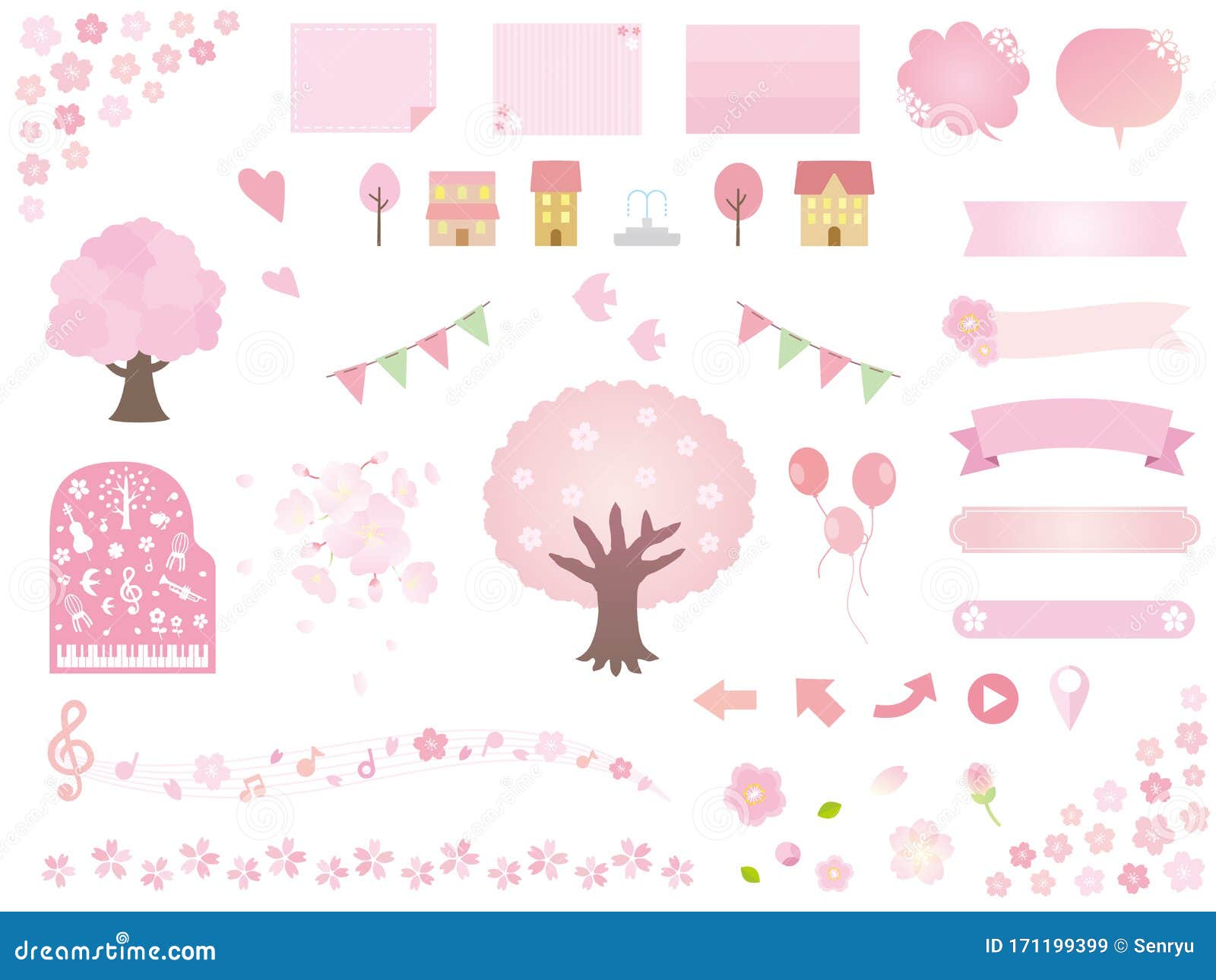 Sakura set collection stock vector. Illustration of frame - 171199399