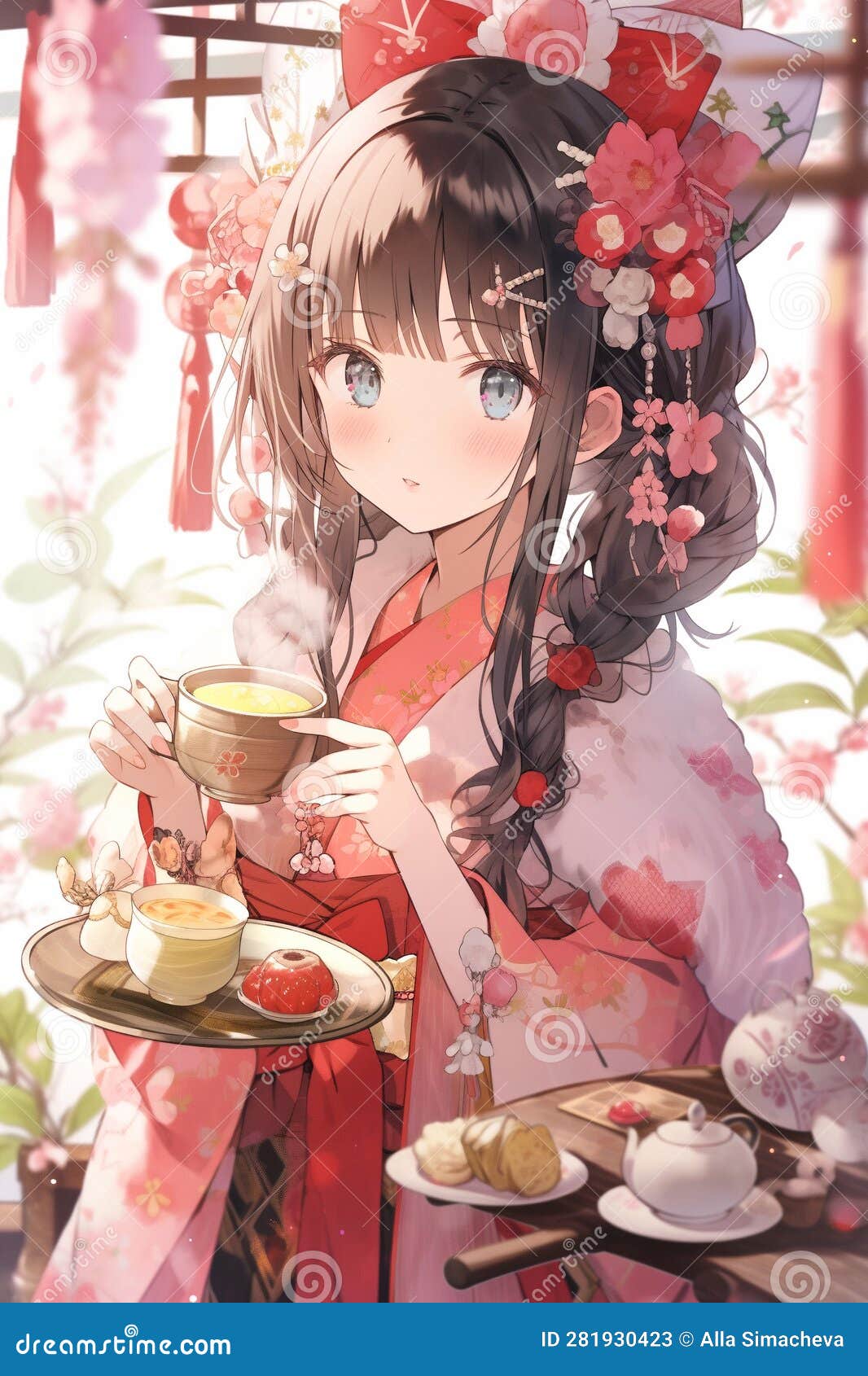 Sakura Tea. Closeup of Cherry Blossom Herb Tea Stock Illustration ...