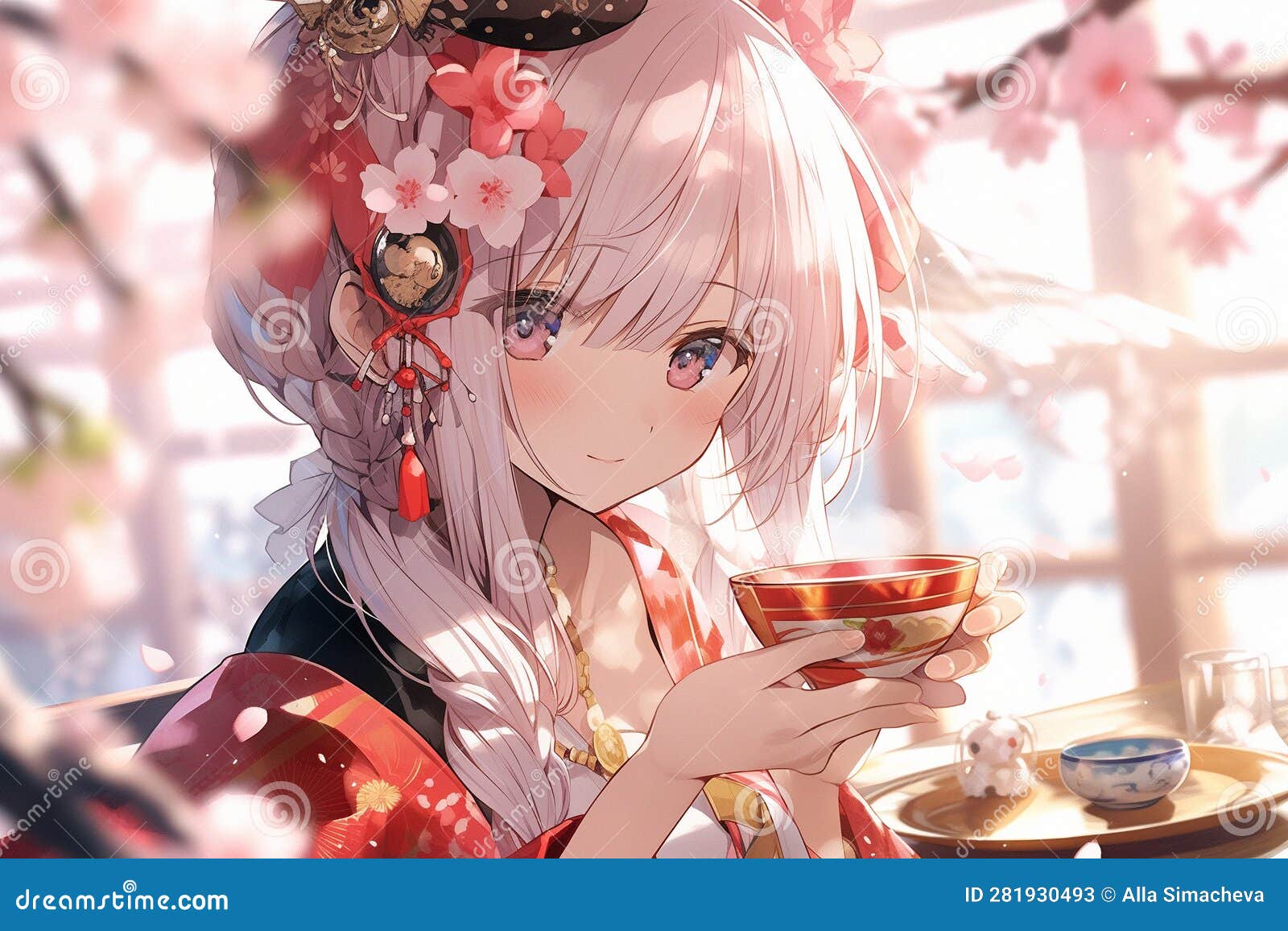 Sakura Tea. Closeup of Cherry Blossom Herb Tea Stock Illustration ...