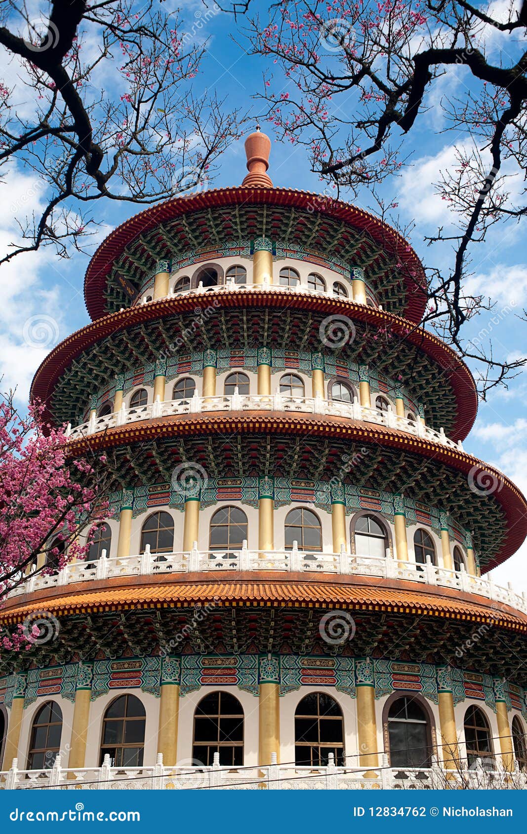 Sakura, Temple and Blue Sky Stock Photo - Image of architecture ...