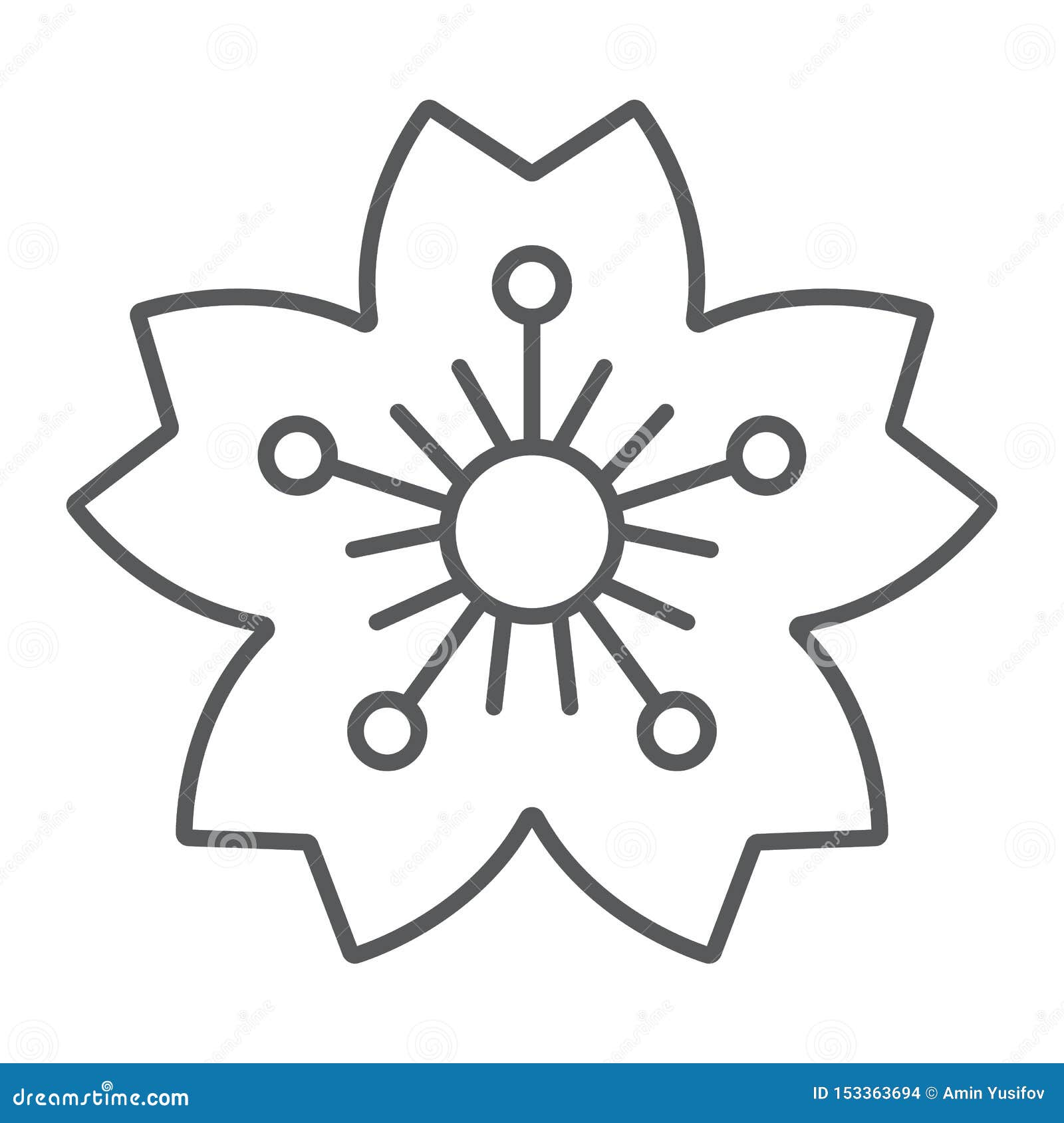 Sakura Thin Line Icon, Japan and Flower, Cherry Blossom Sign, Vector ...