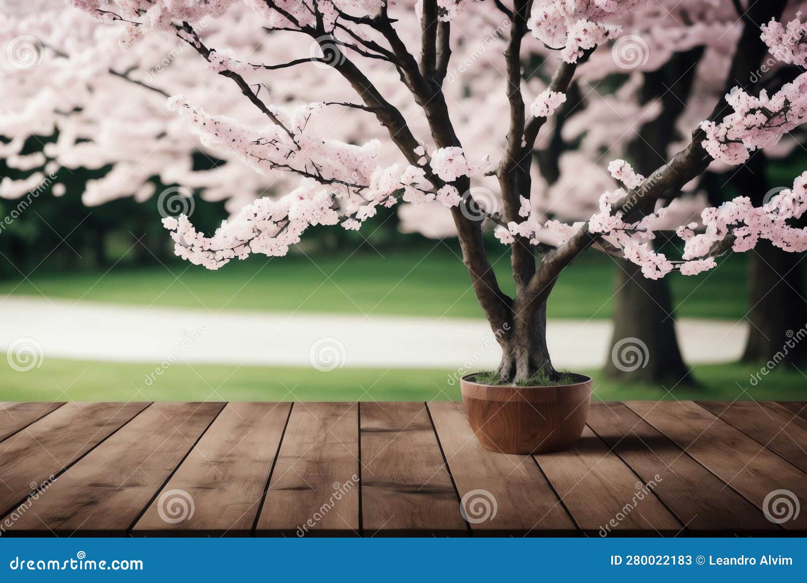 Sakura Tree Background for a Peaceful Wooden Table.AI Generated Stock ...