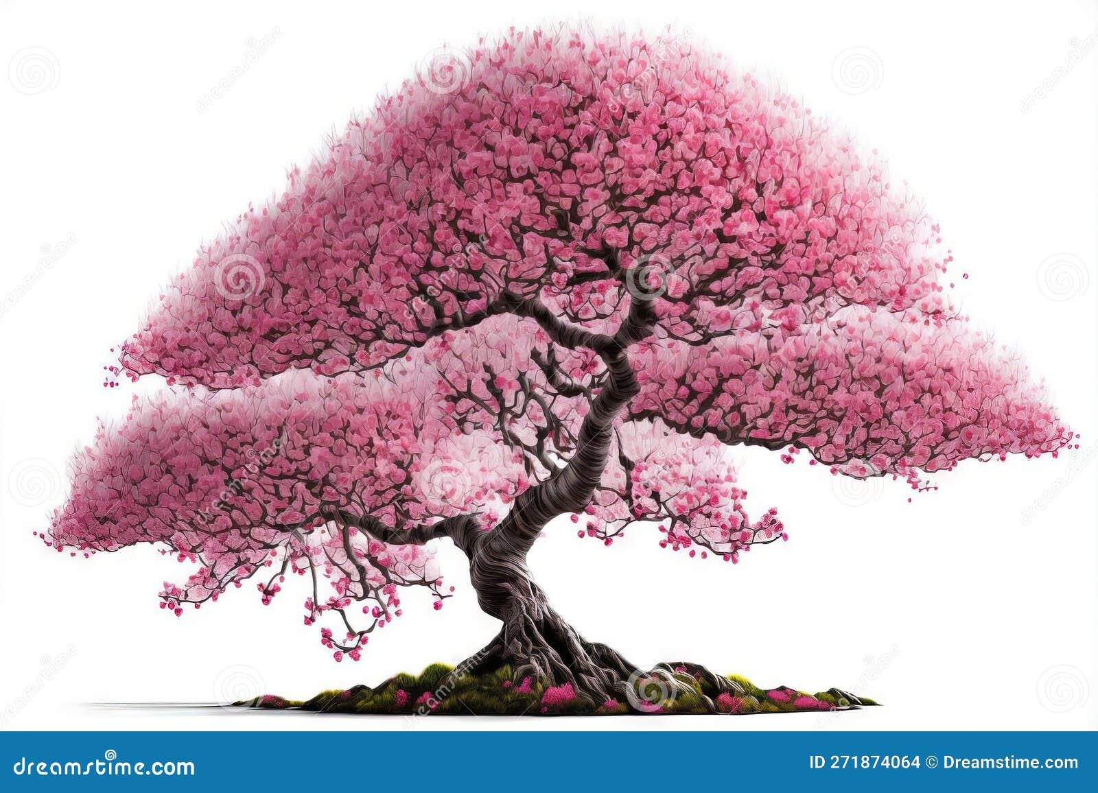 Sakura Tree in Bloom in Pink on a White Background Stock Illustration ...