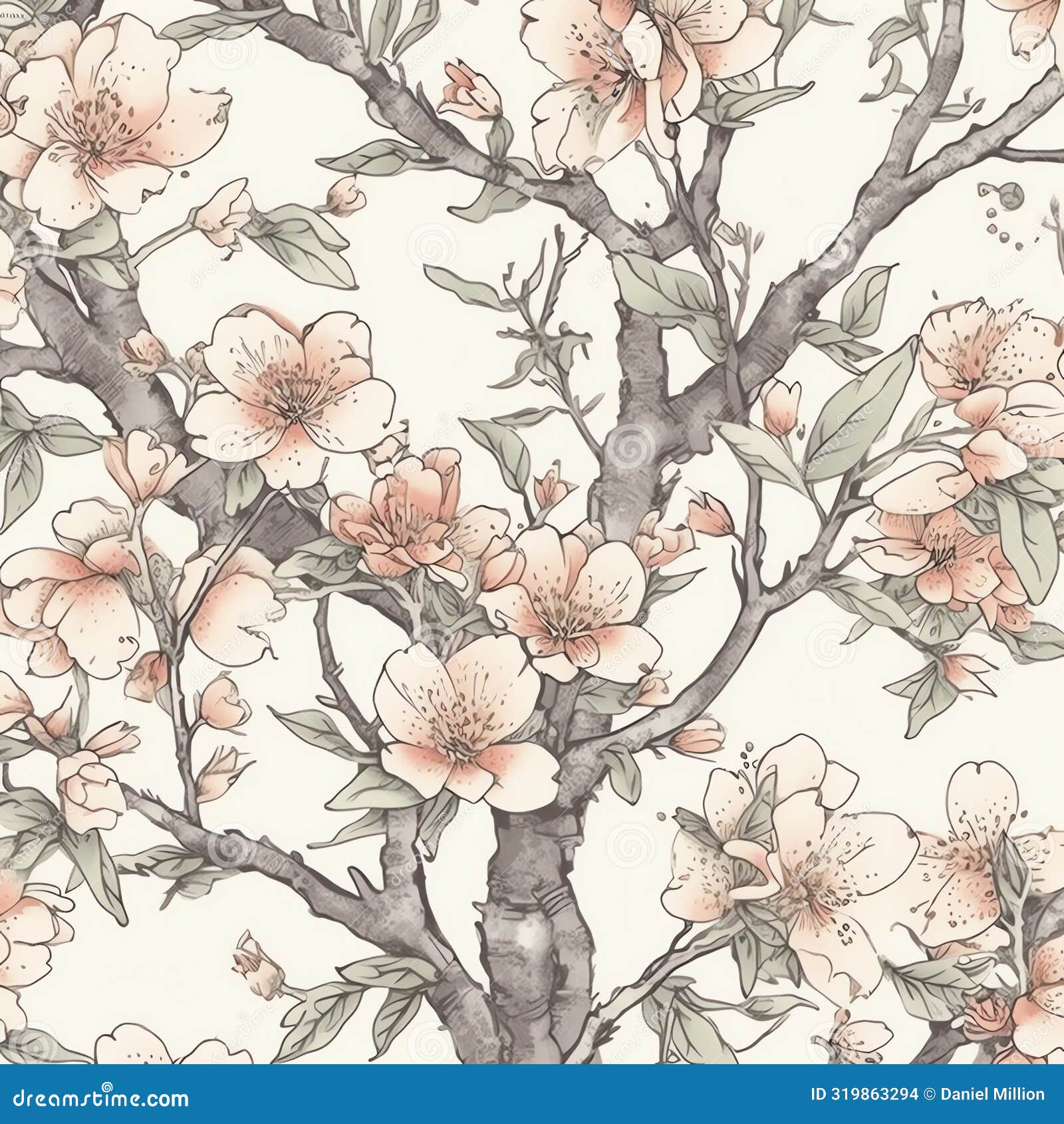 Sakura Tree Old Paper, Vintage Digital Paper Stock Illustration ...