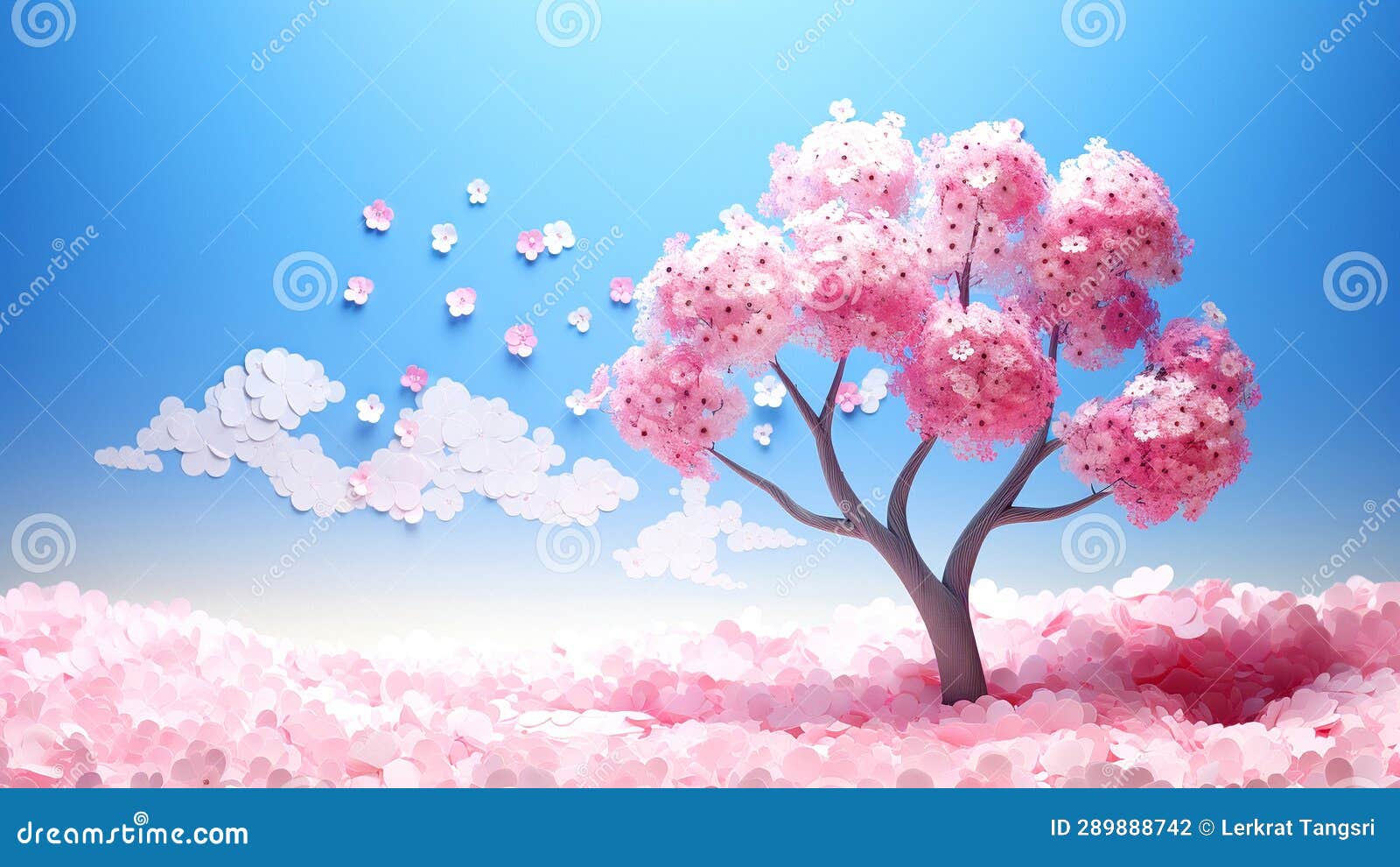 Sakura tree sky and sun stock illustration. Illustration of purple ...