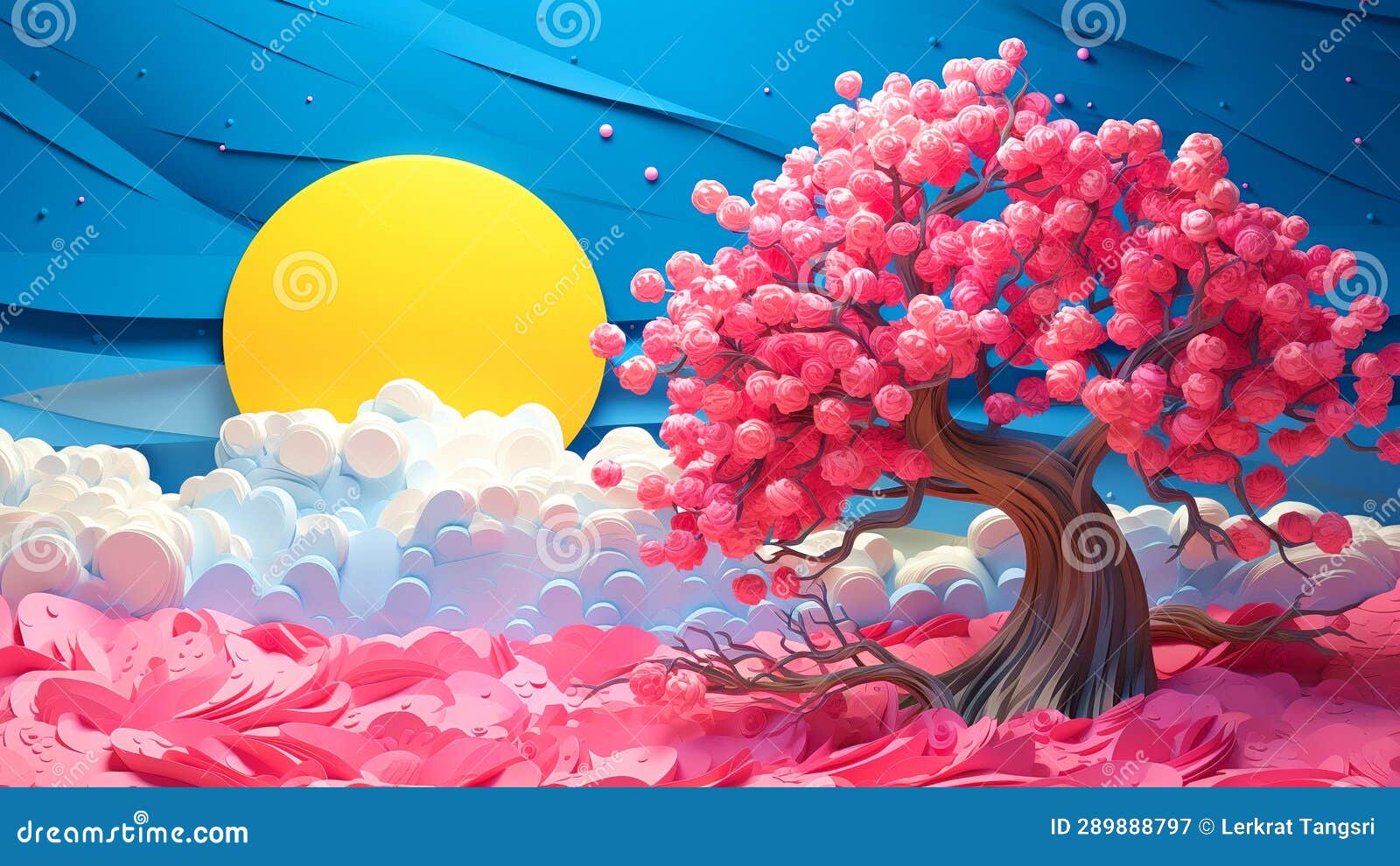 Sakura tree sky and sun stock illustration. Illustration of blossom ...