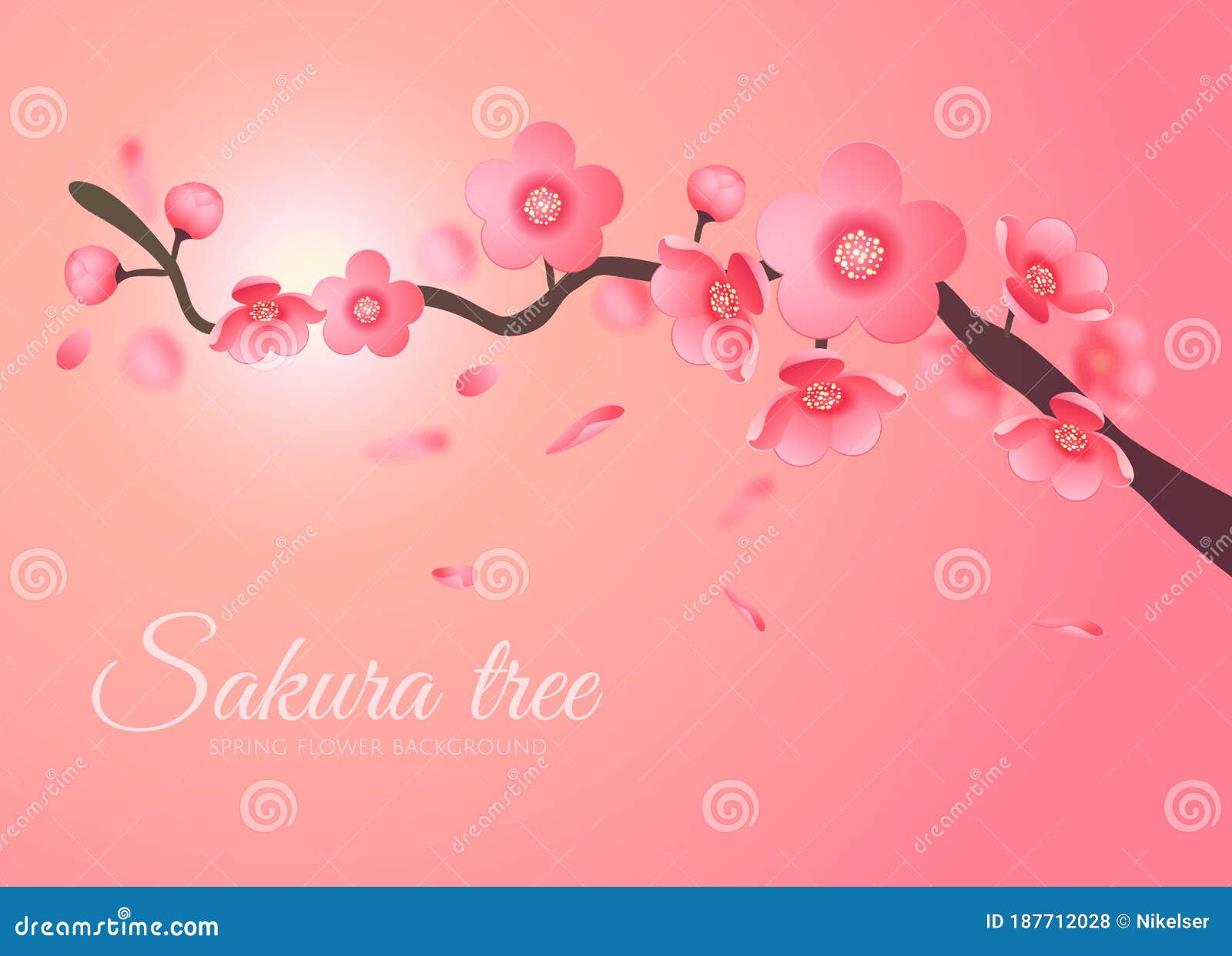 Sakura Vector Flower Branch Element in the Sky with Sun. Elegant ...