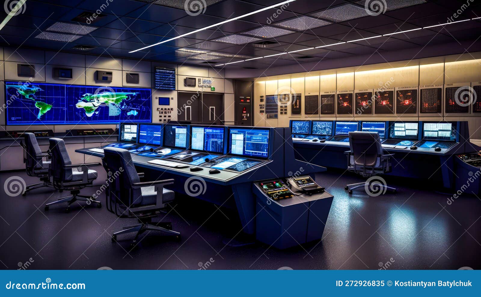 Sala De Control Con Muchos Monitores. Ai Generativo Imagen de archivo ...