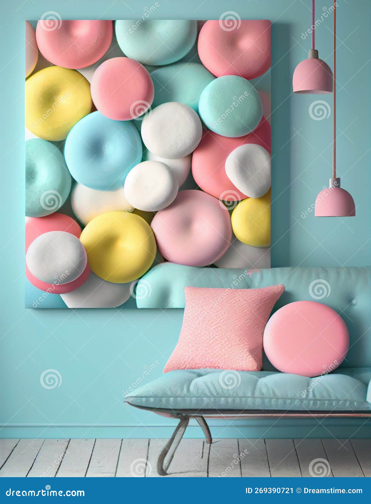 Sala De Estar Moderna Con Bolas De Colores Pastel Stock de ilustración ...