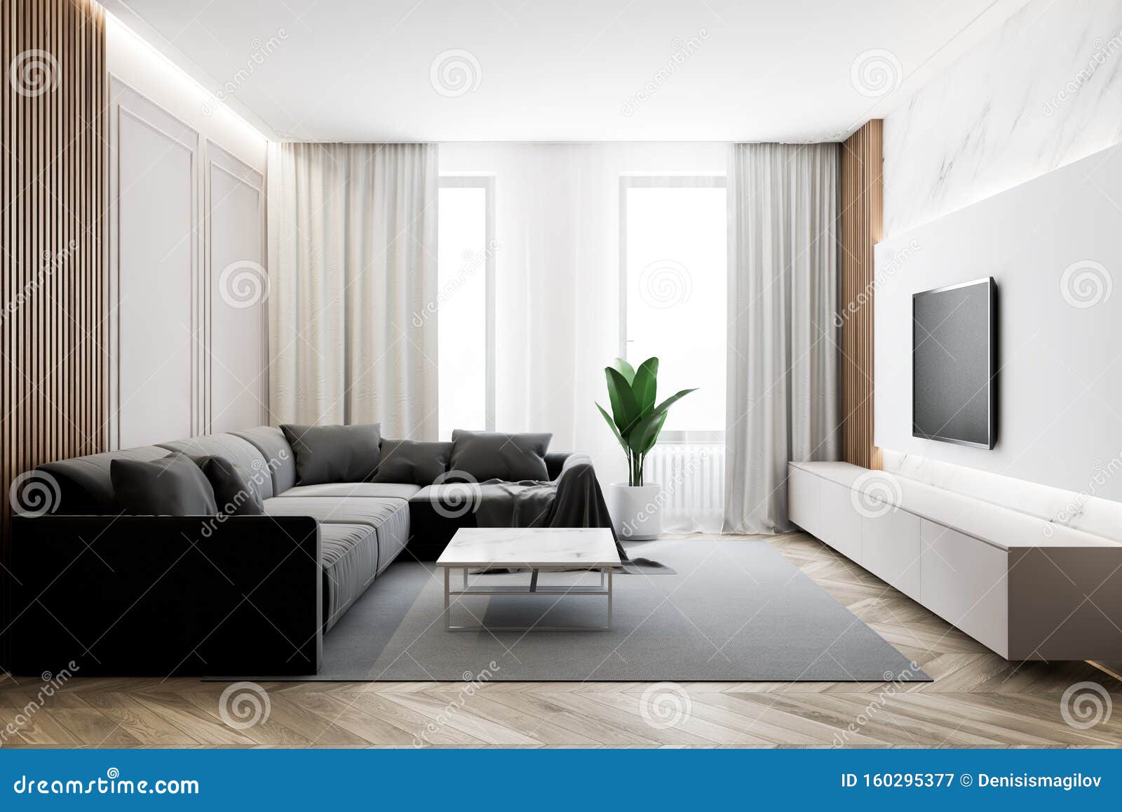 Sala De Estar Moderna Con La TV Y El Sof? Stock de ilustración - Ilustración de interior ...