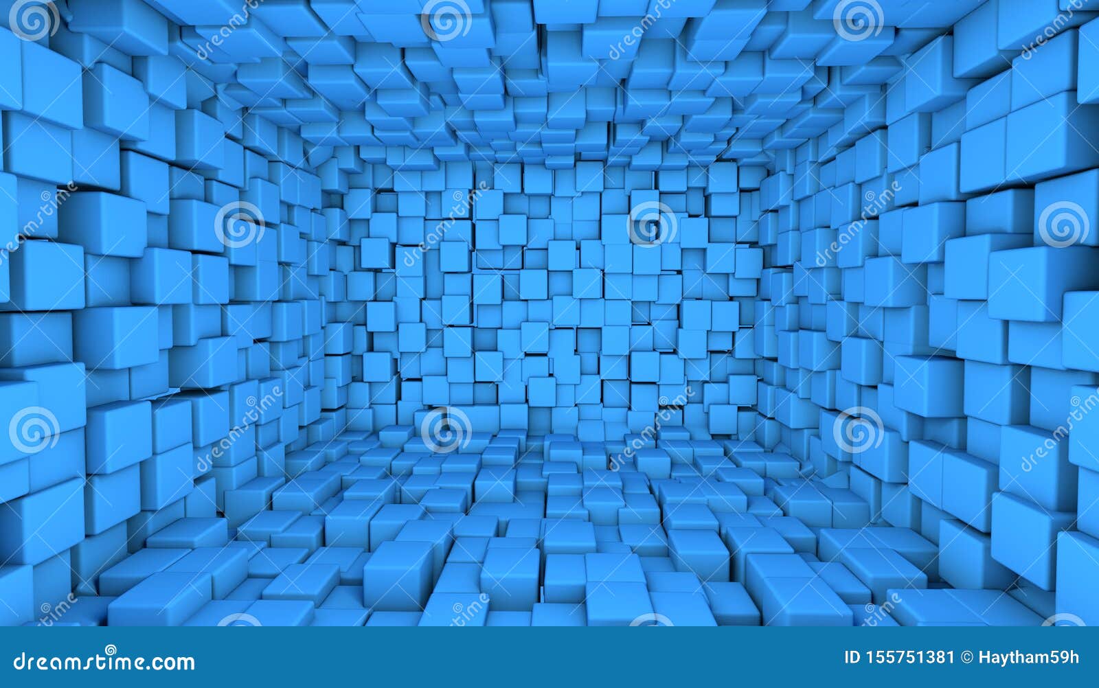 Sala De Papel De Parede Azul 3d Ilustração Stock - Ilustração de cubo ...