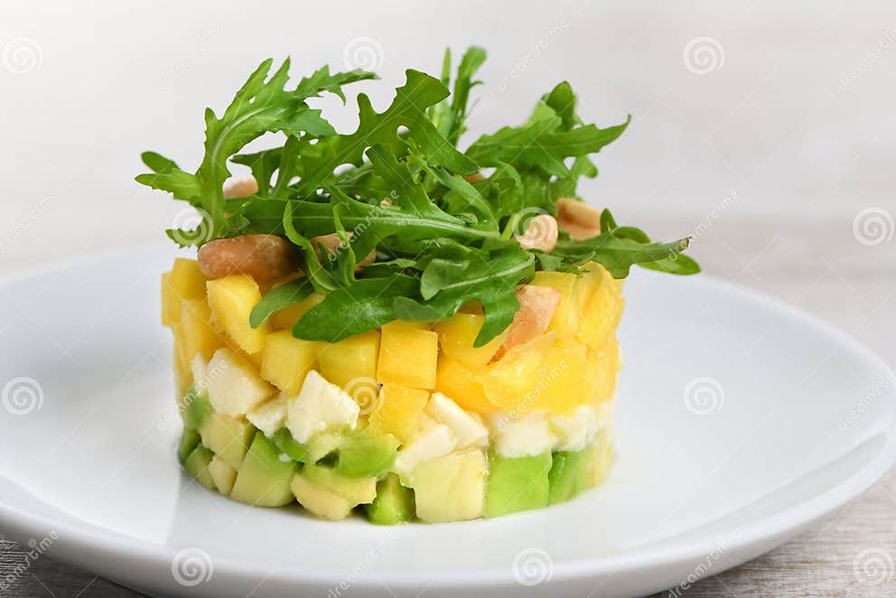 Salad With Avocado Mango And Mozzarella Stock Image Image Of Mango