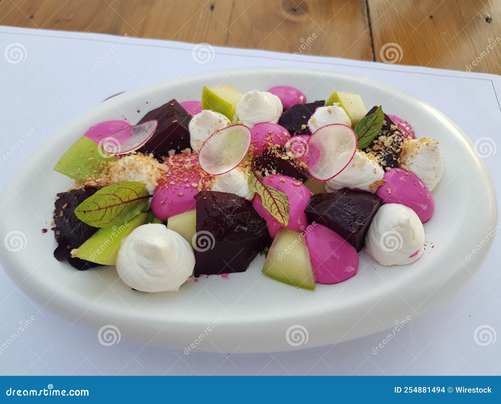 Salad of Beets with Cream Cheese in White Plate Stock Photo - Image of ...