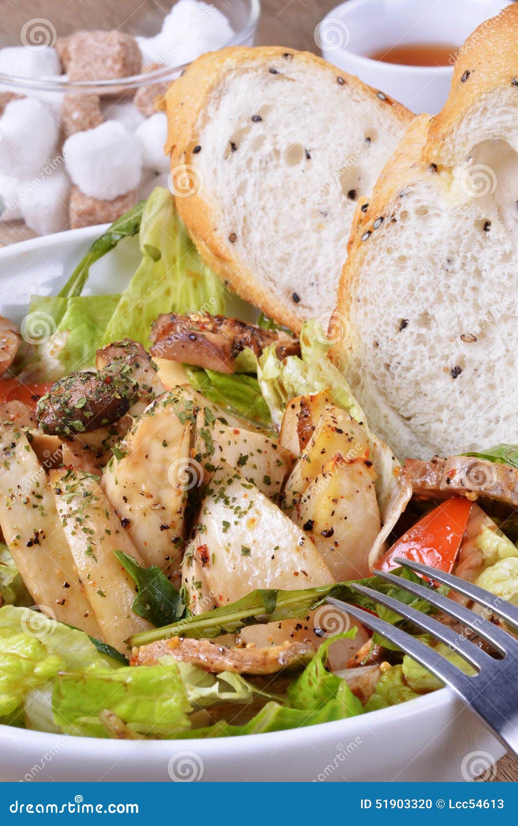 Salad with bread stock photo. Image of meal, dressing - 51903320