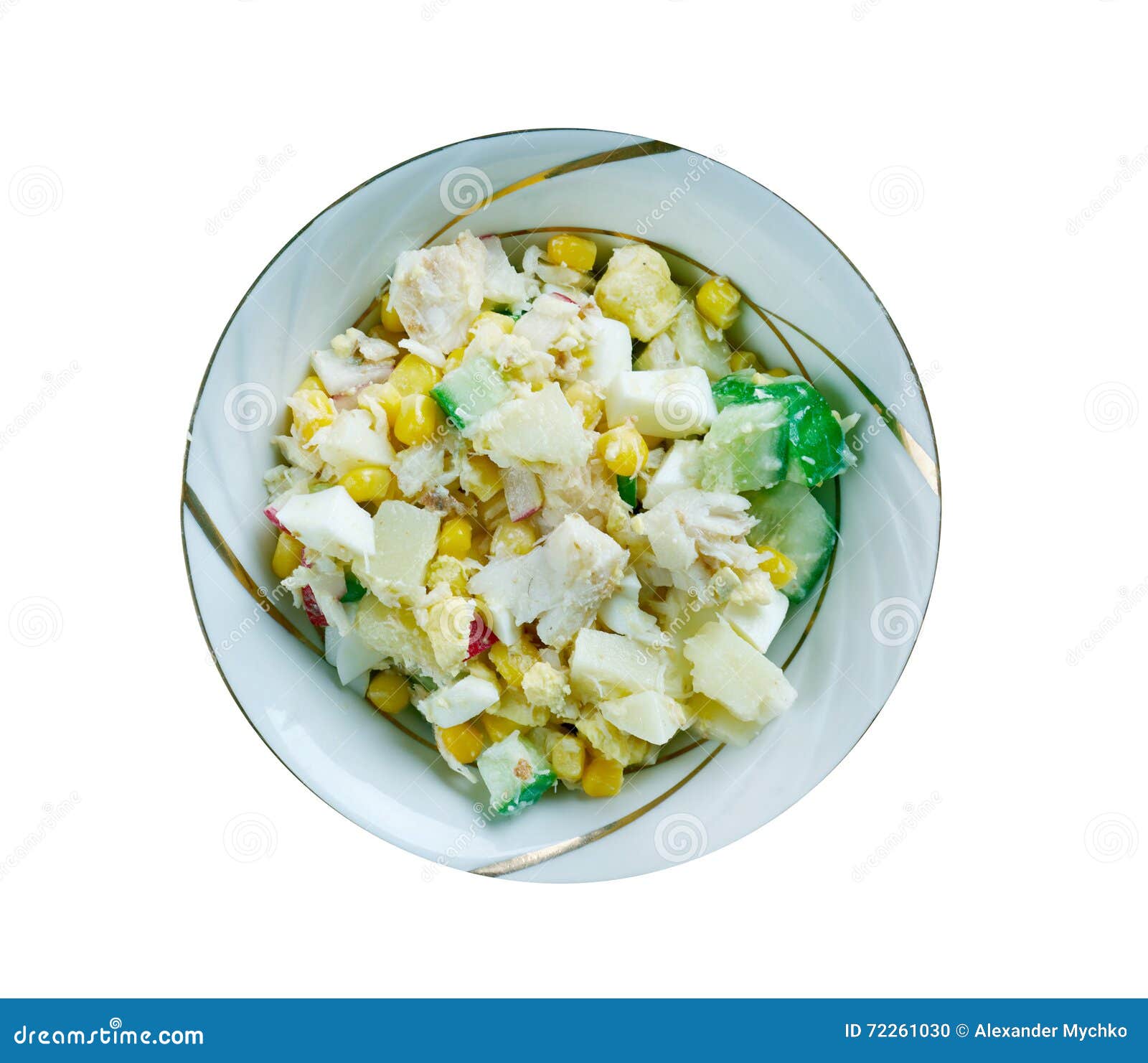 Salad with cod, corn . stock photo. Image of fillet, meal - 72261030