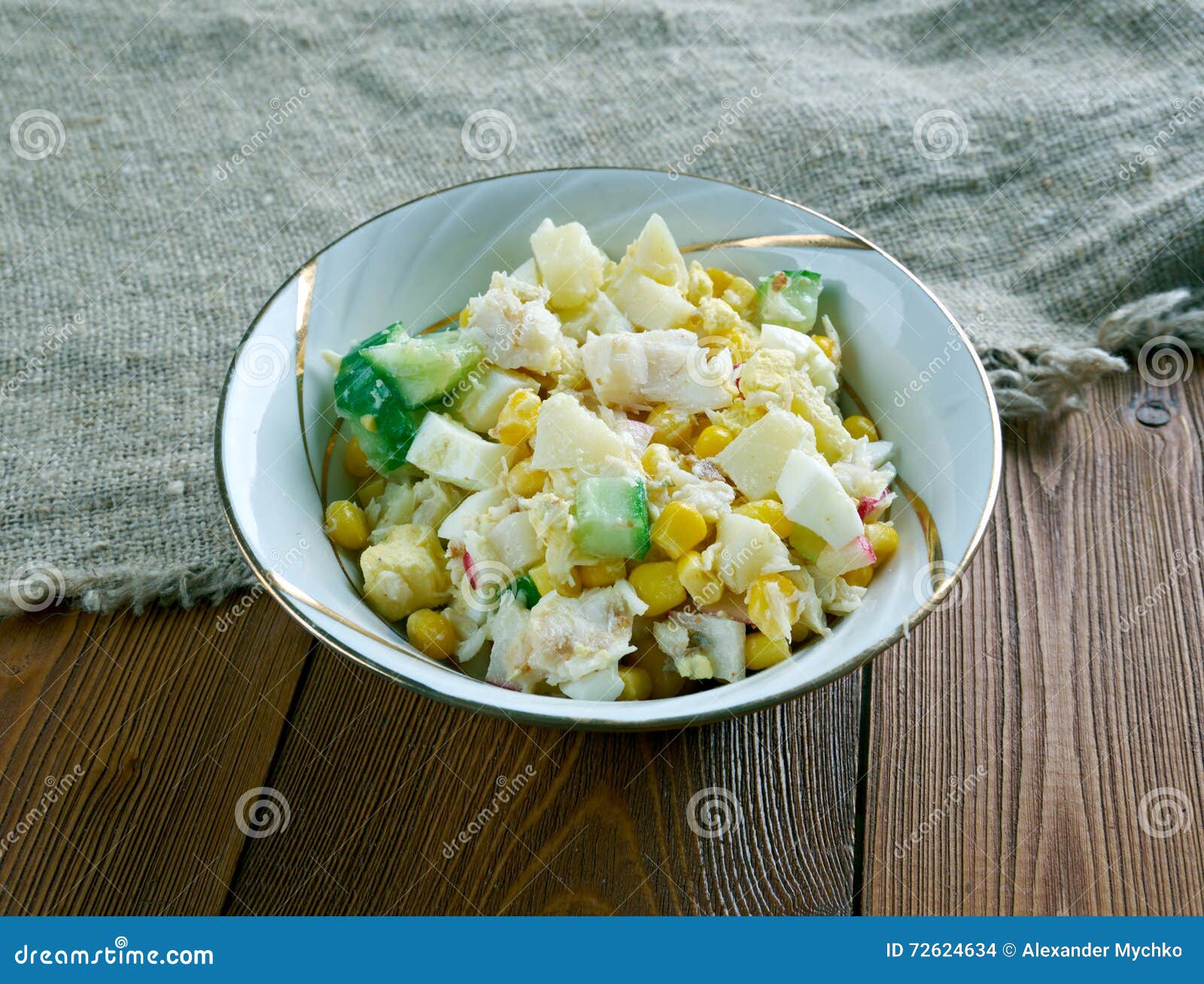 Salad with cod, corn . stock photo. Image of meal, dinner - 72624634