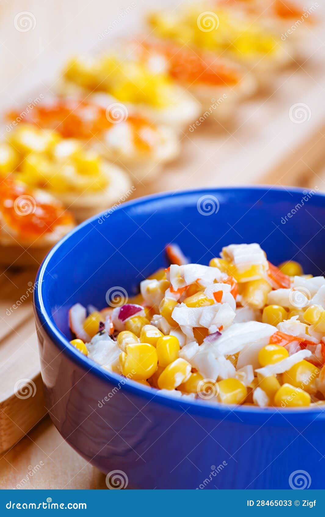 Salad with Corn in Blue Plate Stock Image - Image of cuisine, corn ...