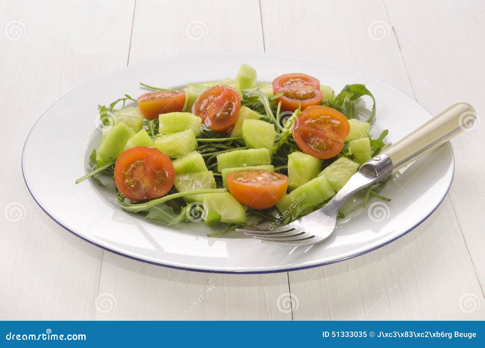 Salad with Cucumber Cubes and Tomato Stock Image - Image of vegan ...