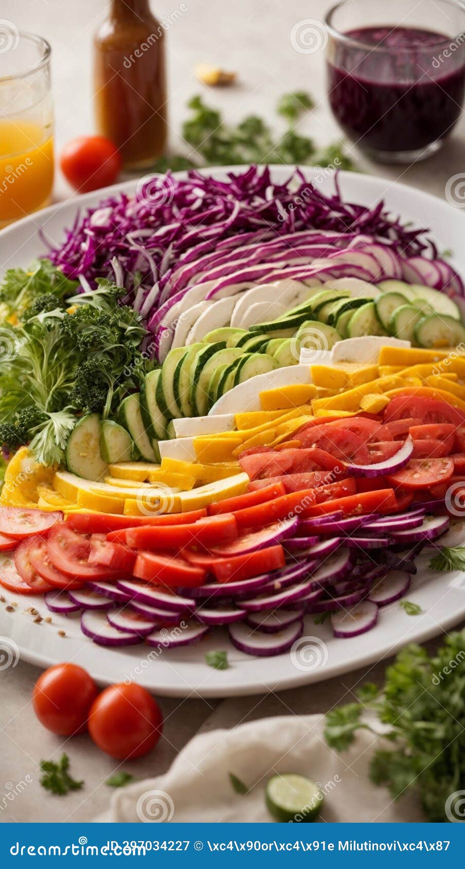 Salad Featuring a Spectrum of Colorful Vegetables Sliced into Thin ...