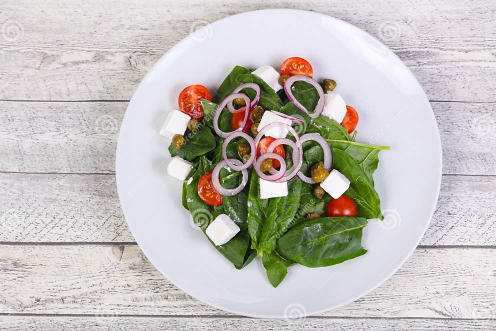 Salad With Feta And Spinach Stock Image Image Of Spinach Leaves 157376493