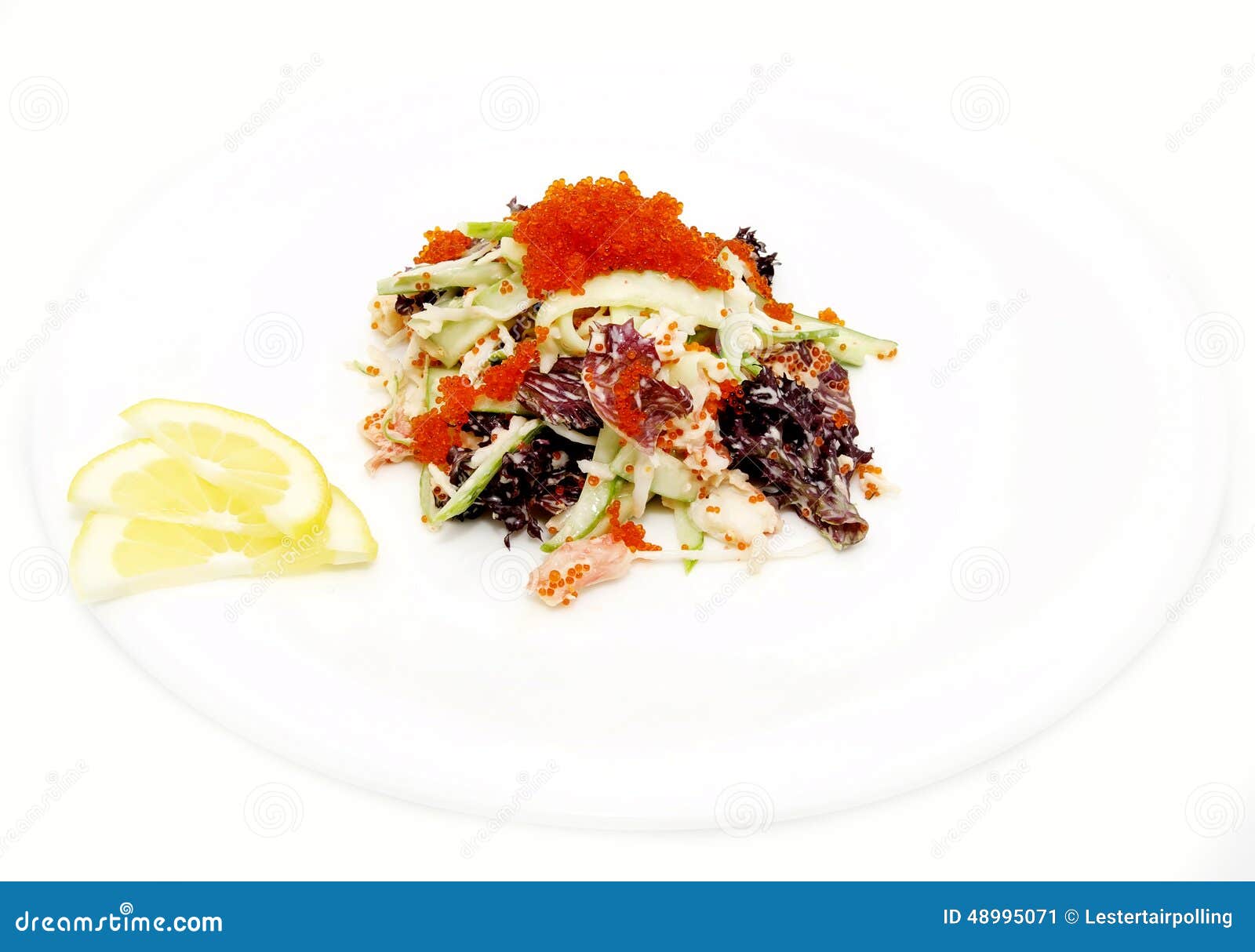 Salad and fish roe stock image. Image of green, eggs - 48995071