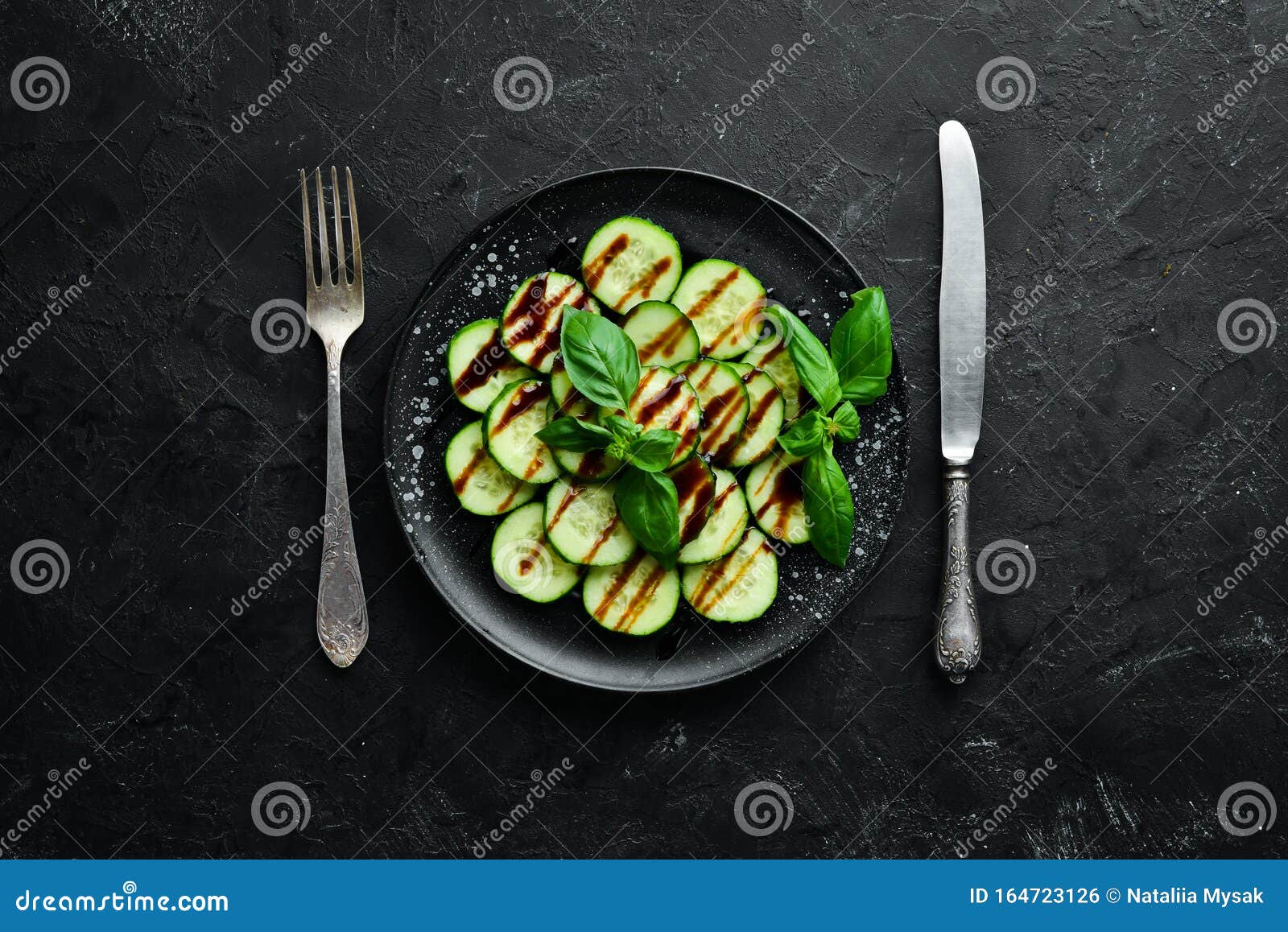 Salad of Fresh Cucumbers and Basil. Stock Photo - Image of salad ...
