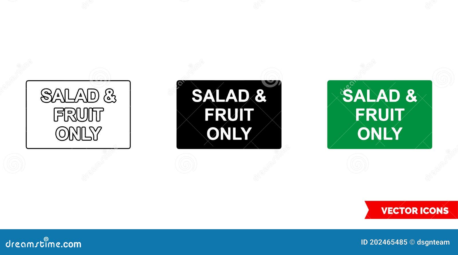 Salad and Fruit only Colour Coded Sign Icon of 3 Types Color, Black and ...