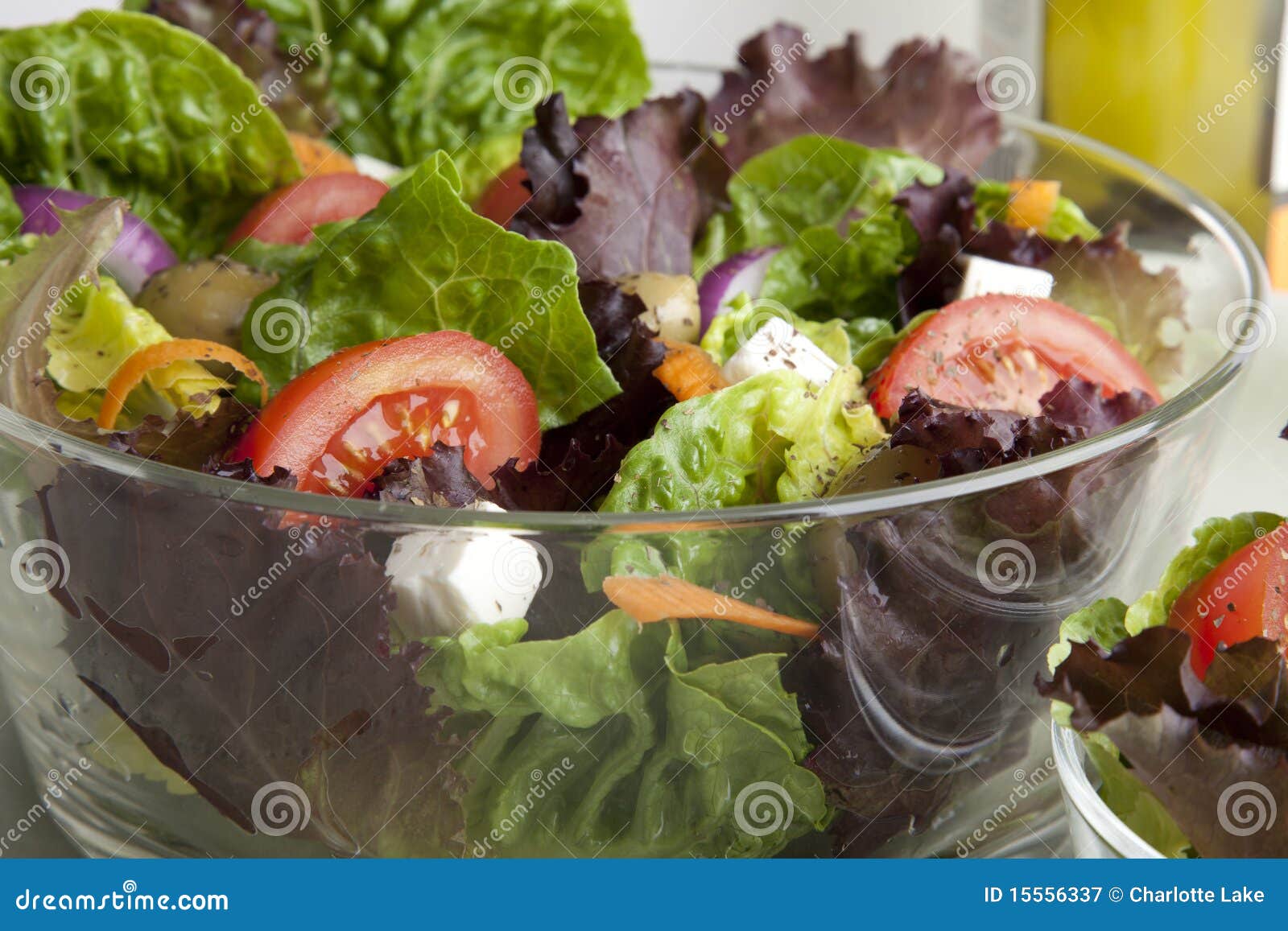 Salad in Glass Bowl stock image. Image of lunch, romaine - 15556337