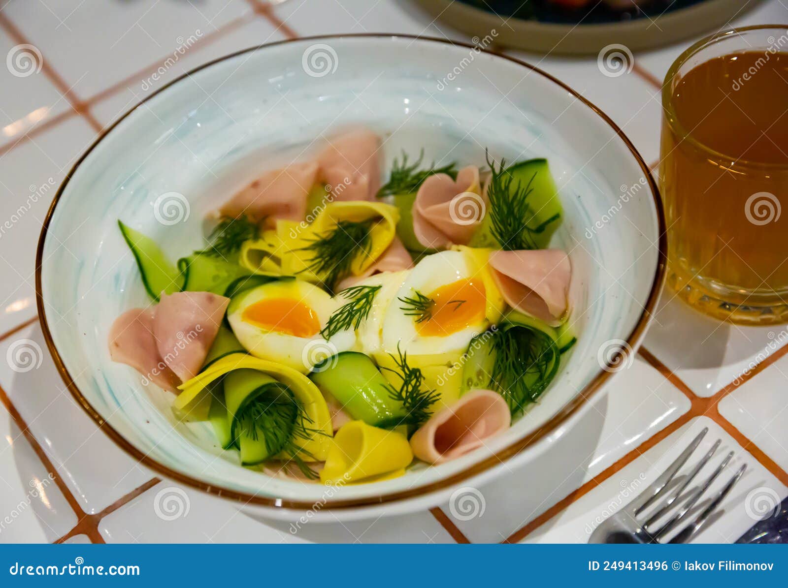 Salad with Ham, Cheese and Boiled Egg Stock Photo - Image of cheese ...