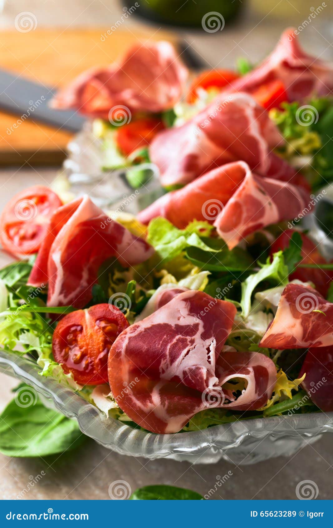 Salad with jamon stock image. Image of hamon, bacon, serrano - 65623289