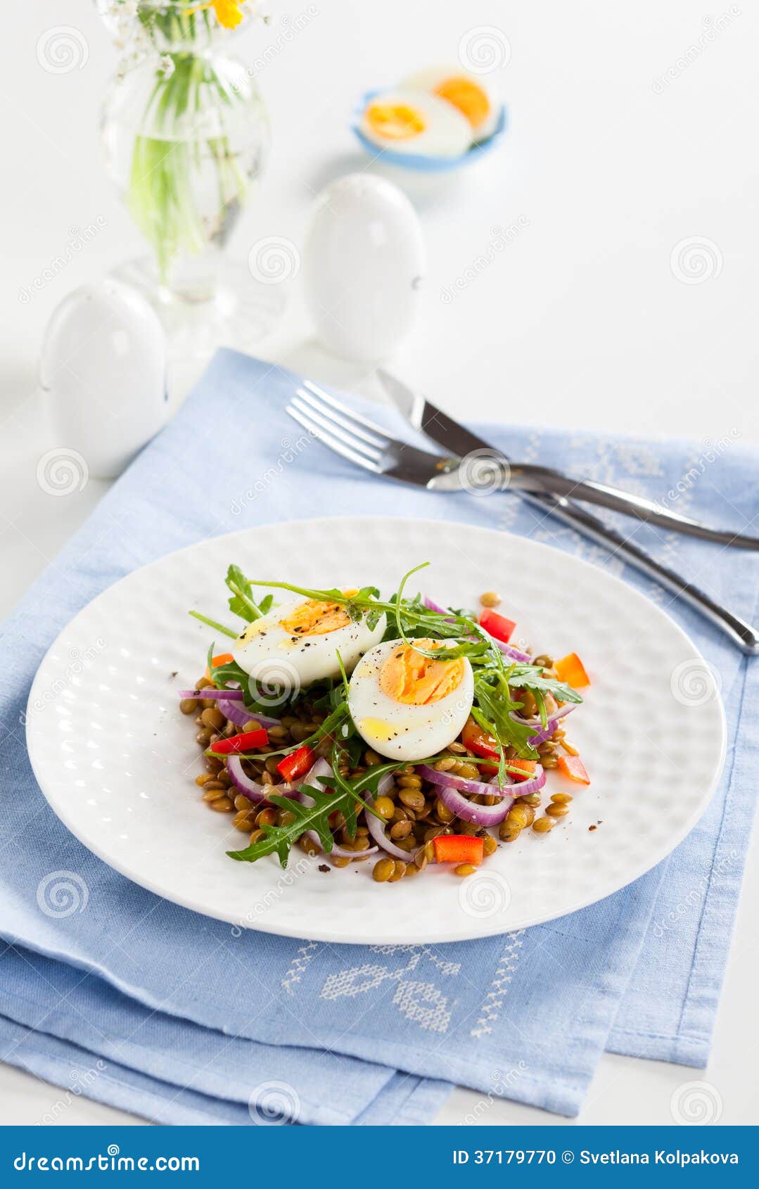 Salad with lentil and eggs stock photo. Image of easter - 37179770