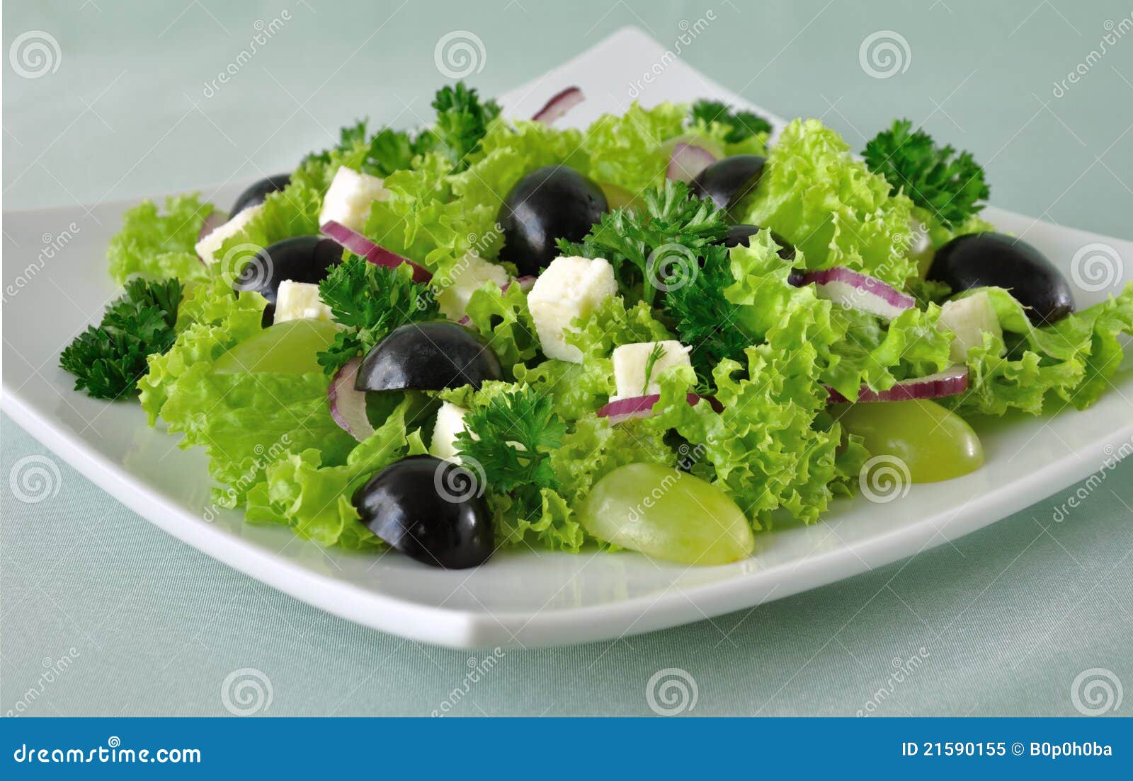 Salad of Lettuce with Cheese and Grapes Stock Image - Image of piece ...