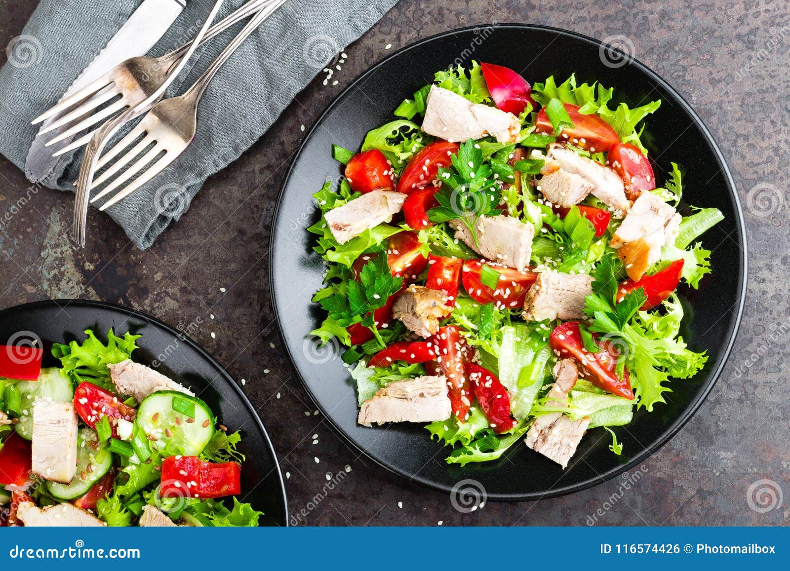 Salad with Meat. Fresh Vegetable Salad with Baked Meat Stock Photo ...