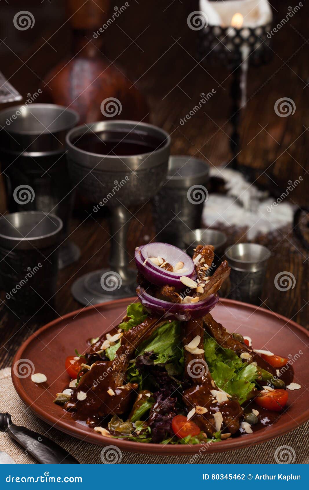 Salad with Meat, Lettuce, and Onion Stock Photo - Image of chips, lunch ...