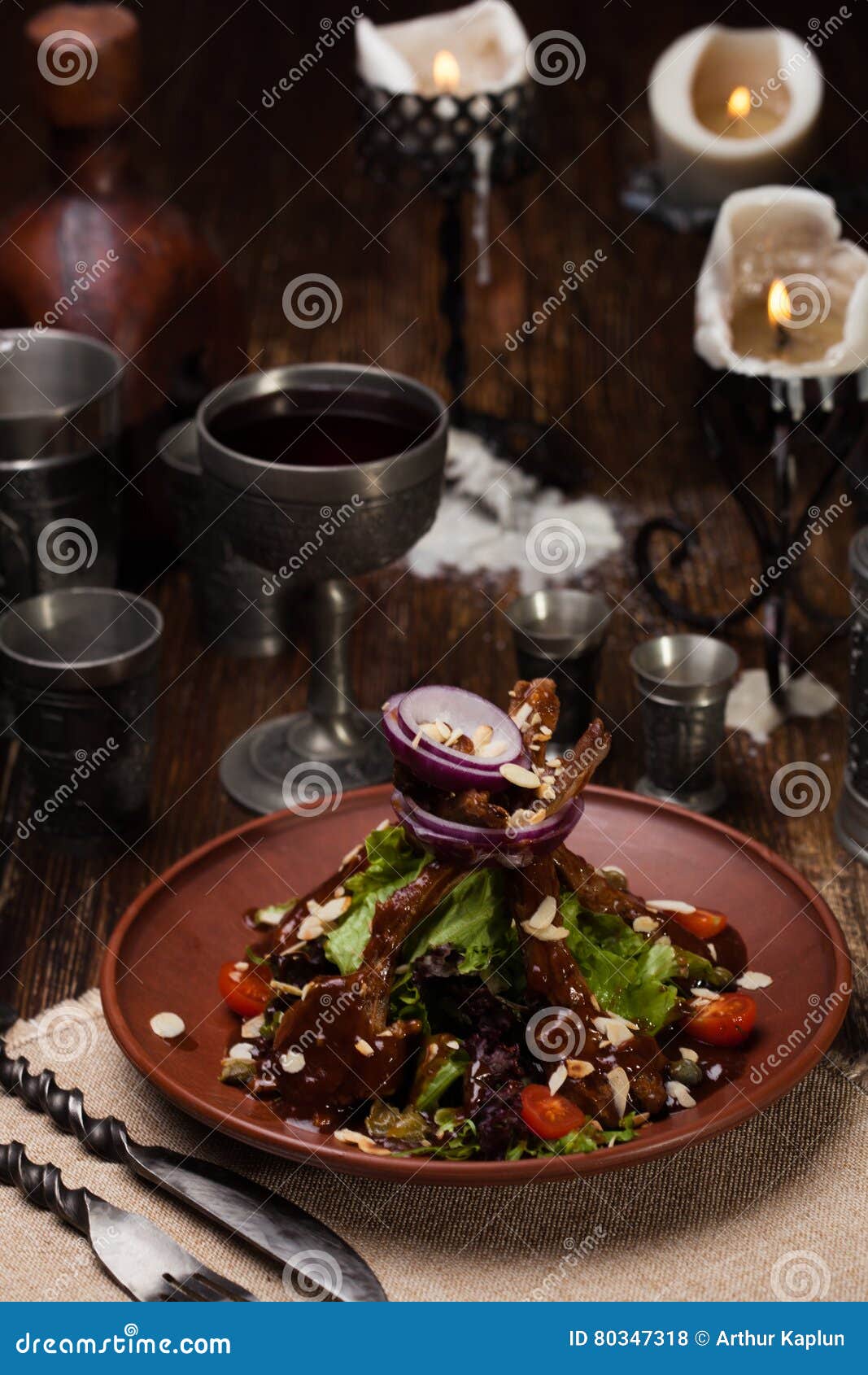 Salad with Meat, Lettuce, and Onion Stock Photo - Image of dinner ...