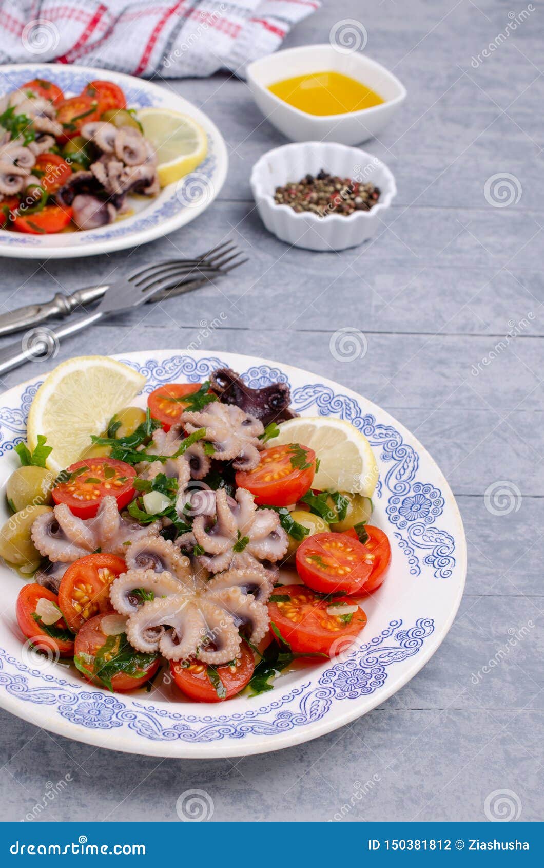 Salad with octopus stock photo. Image of dish, cooked - 150381812