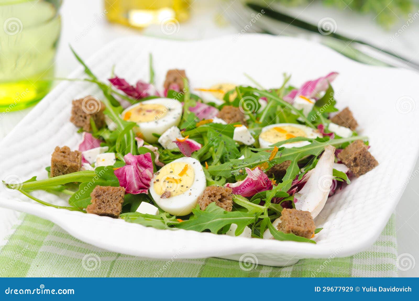 Salad with Quail Eggs, Feta and Arugula, Horizontal Stock Image - Image ...