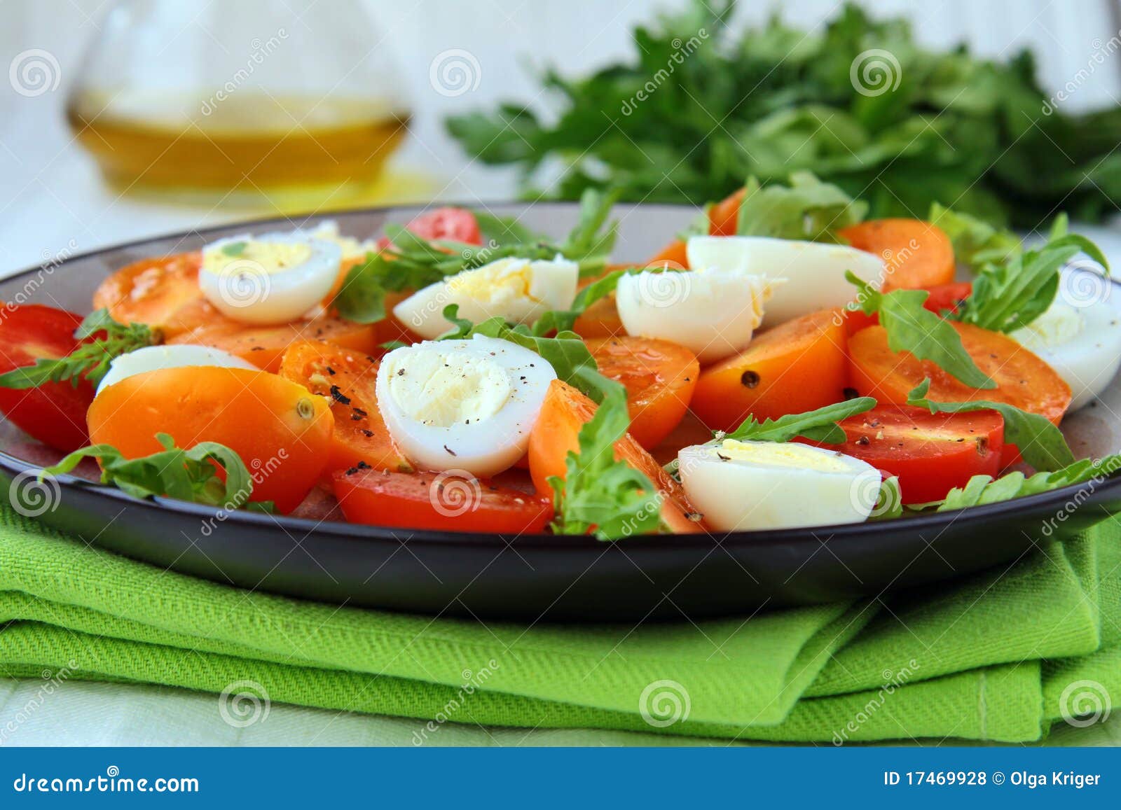 Salad with Quail Eggs and Tomato Stock Photo - Image of dishware, meat ...