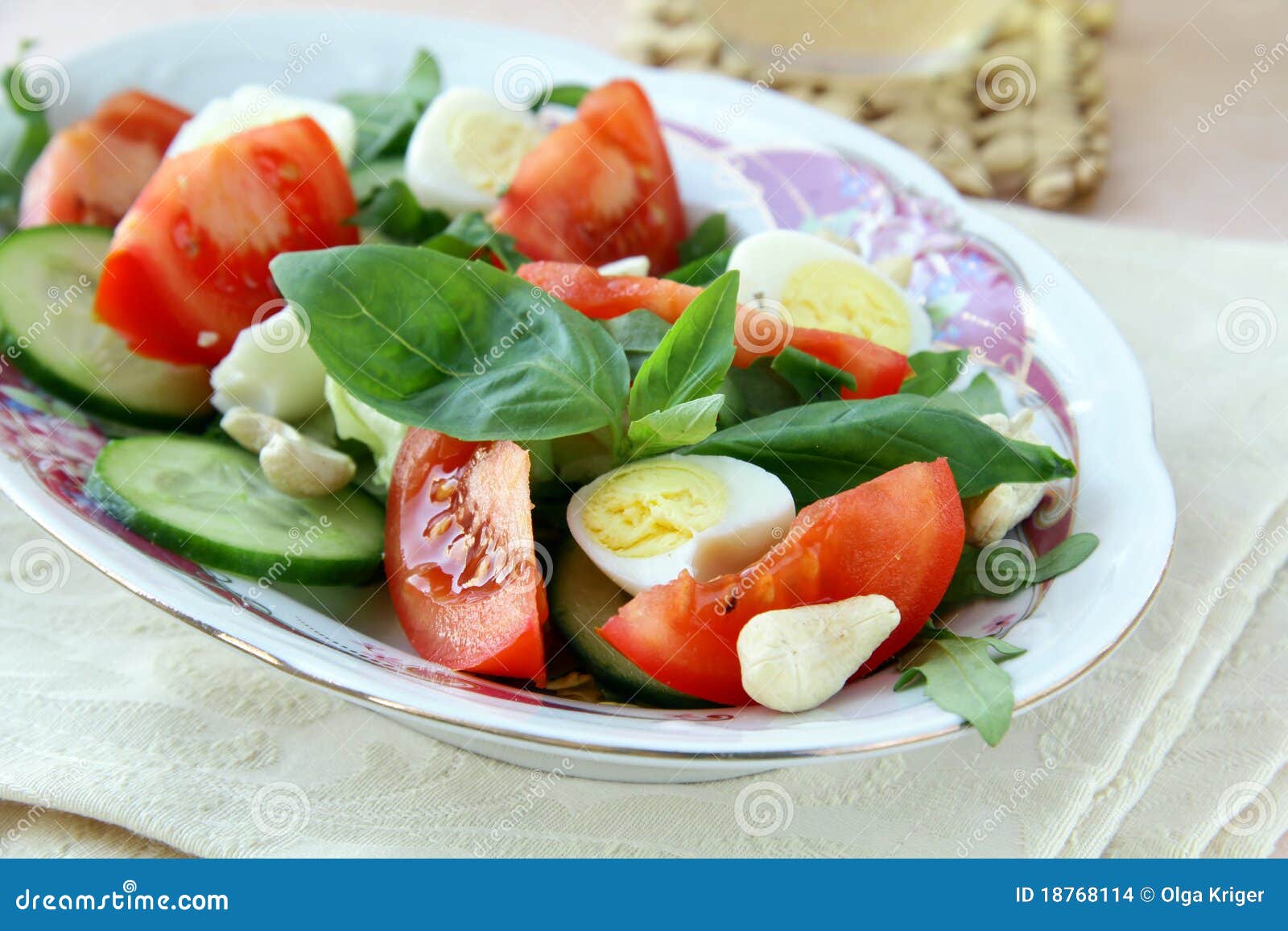 Salad with Quail Eggs and Tomato Stock Photo - Image of healthy ...
