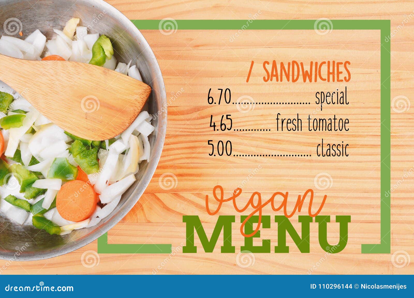 Salad with Rectangle Frame Border of Vegan Menu Card Stock Photo ...