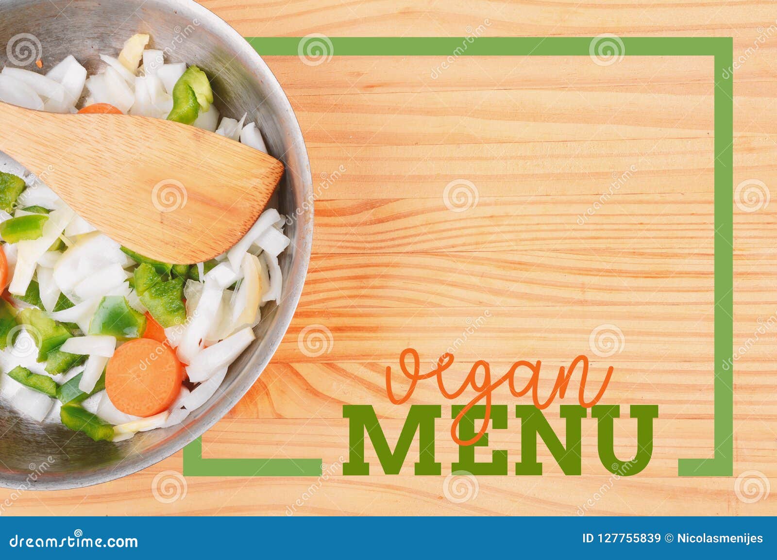 Salad with Rectangle Frame Border of Vegan Menu Card Stock Image ...